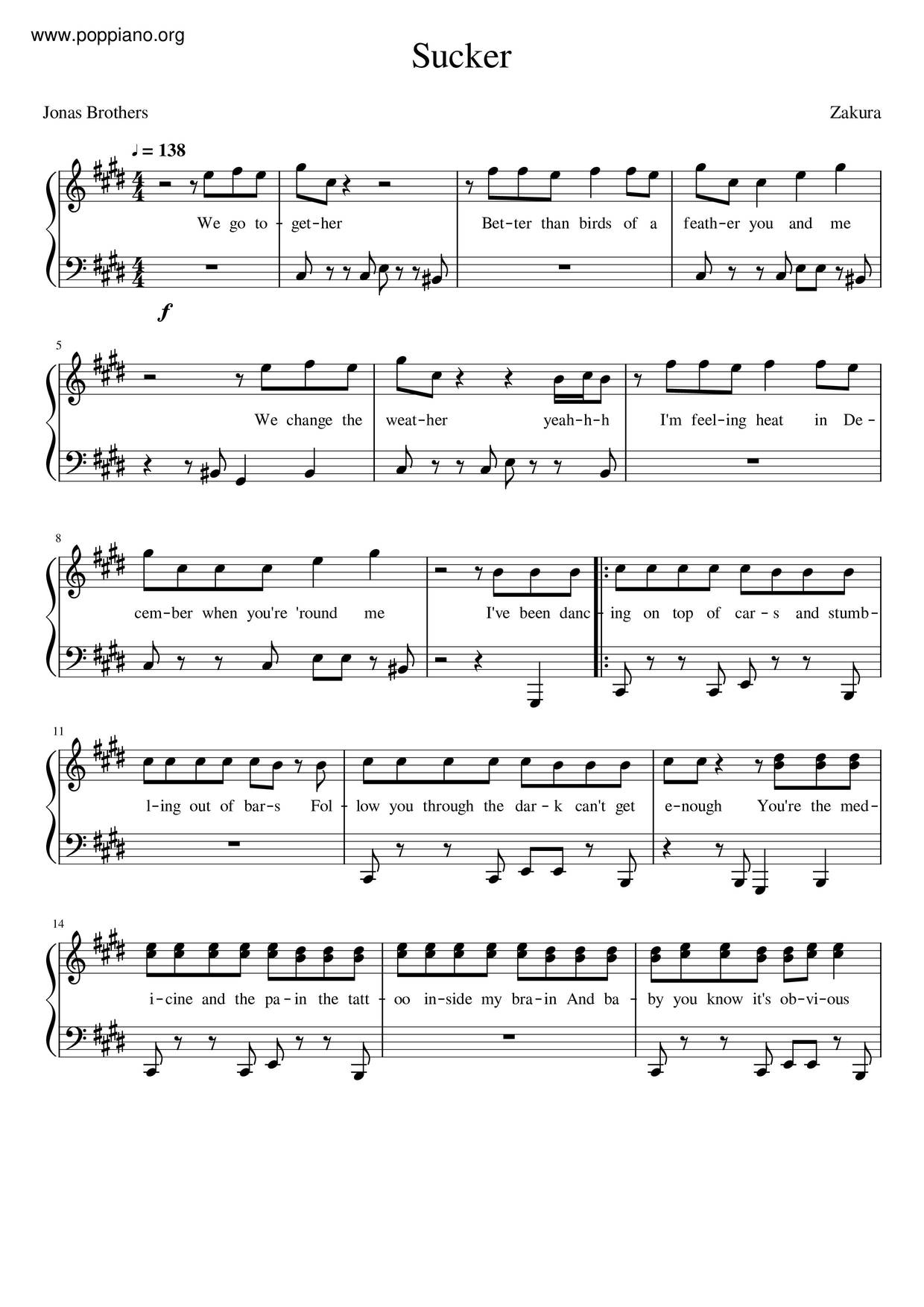 Jonas Brothers-Sucker Sheet Music pdf, - Free Score Download ★