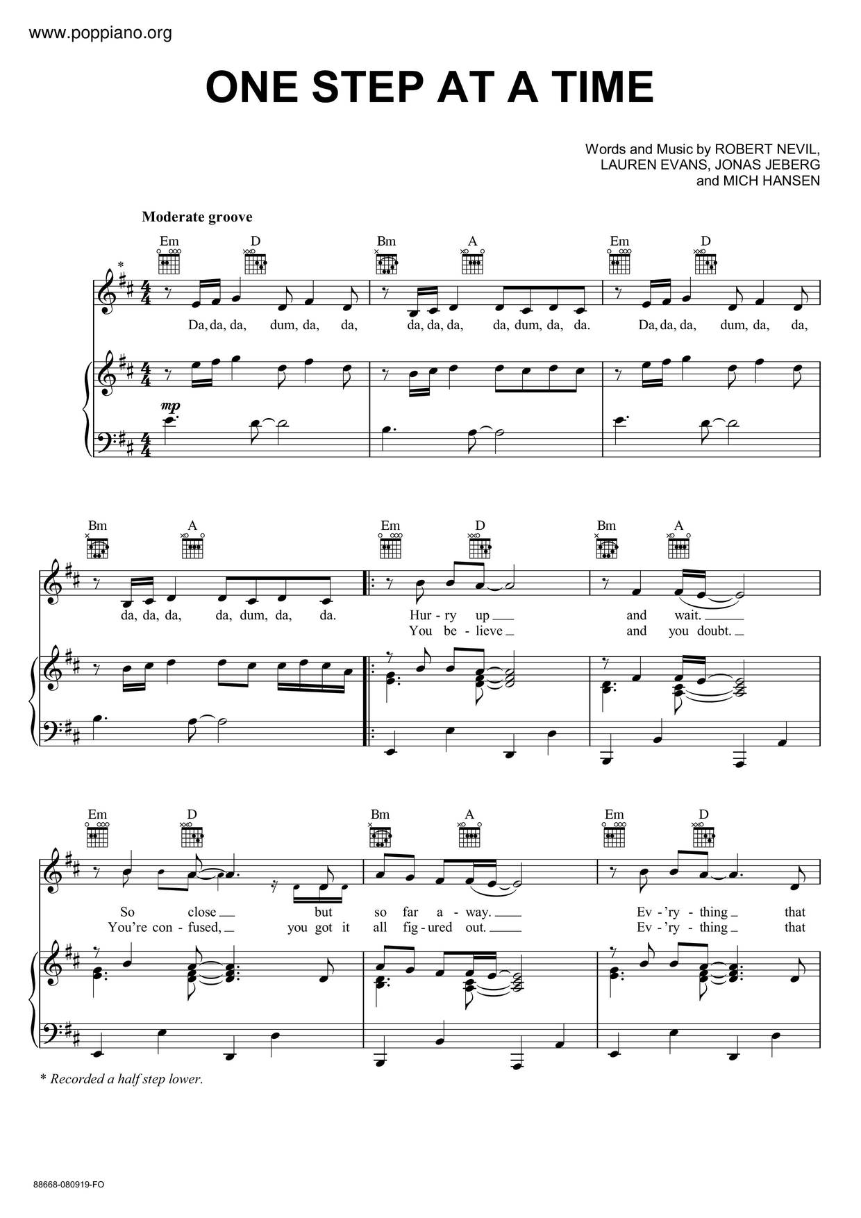 Jordin Sparks-One Step At A Time Sheet Music pdf, - Free Score Download ★