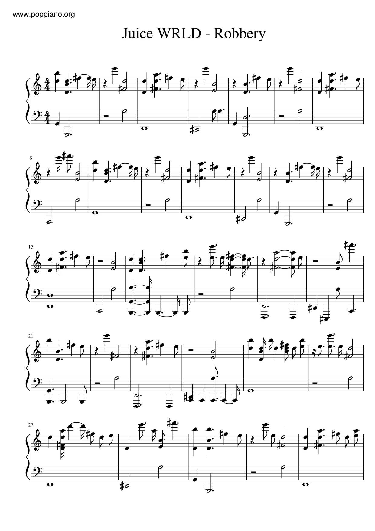 Juice WRLD-Robbery Sheet Music pdf, - Free Score Download ★