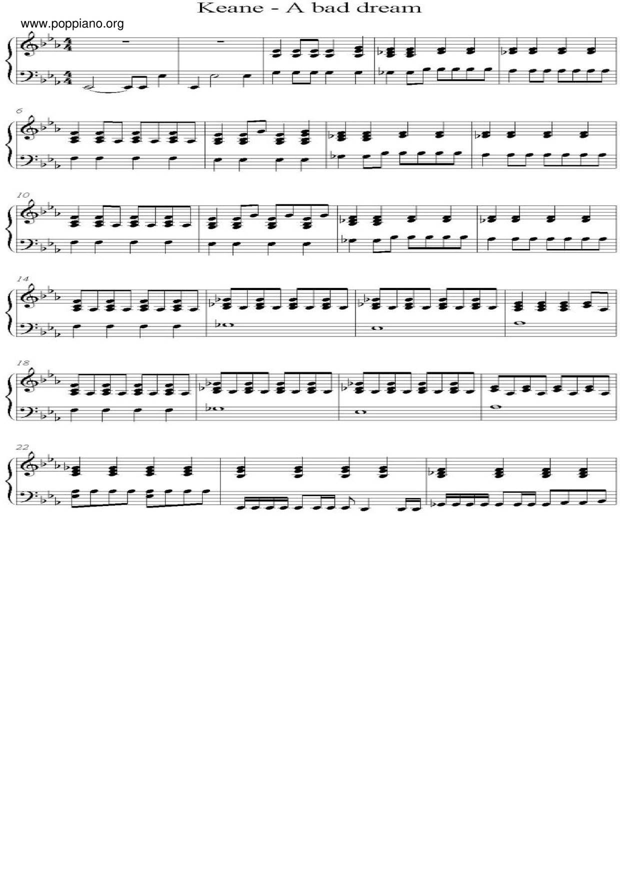 Keane-A Bad Dream Sheet Music pdf, - Free Score Download ★