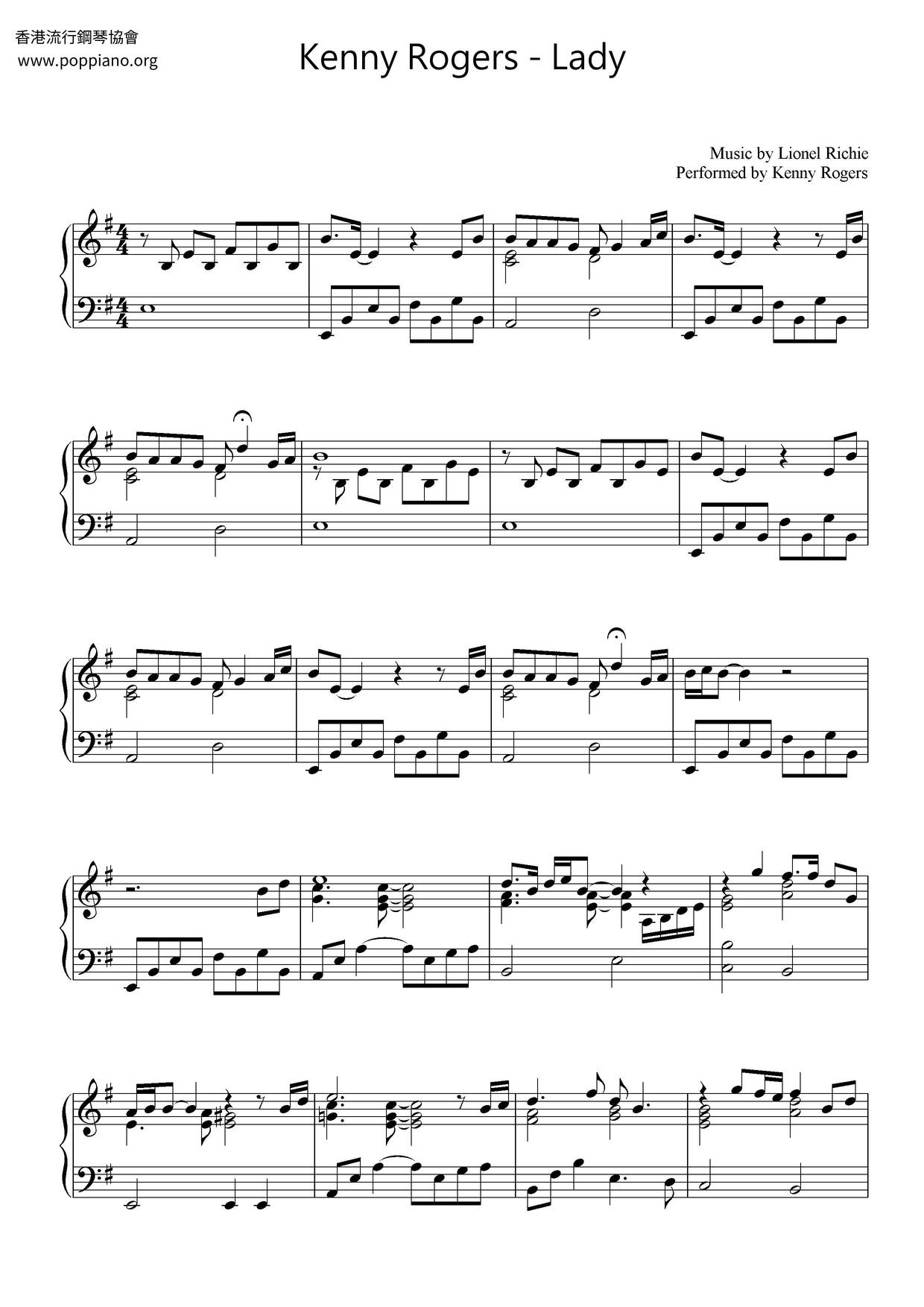 Kenny Rogers-Lady Sheet Music pdf, - Free Score Download ★