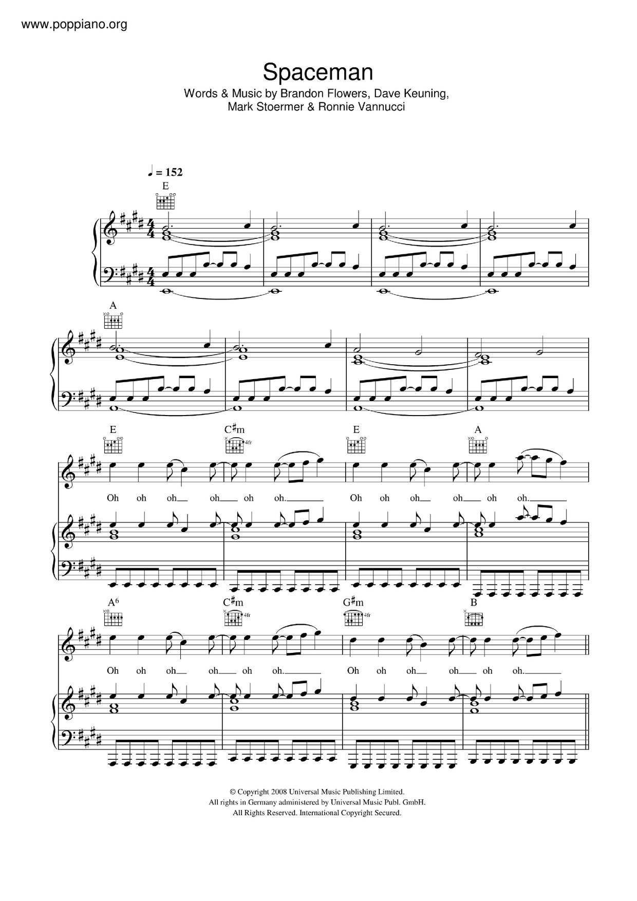 The Killers-Spaceman Sheet Music pdf, - Free Score Download ★