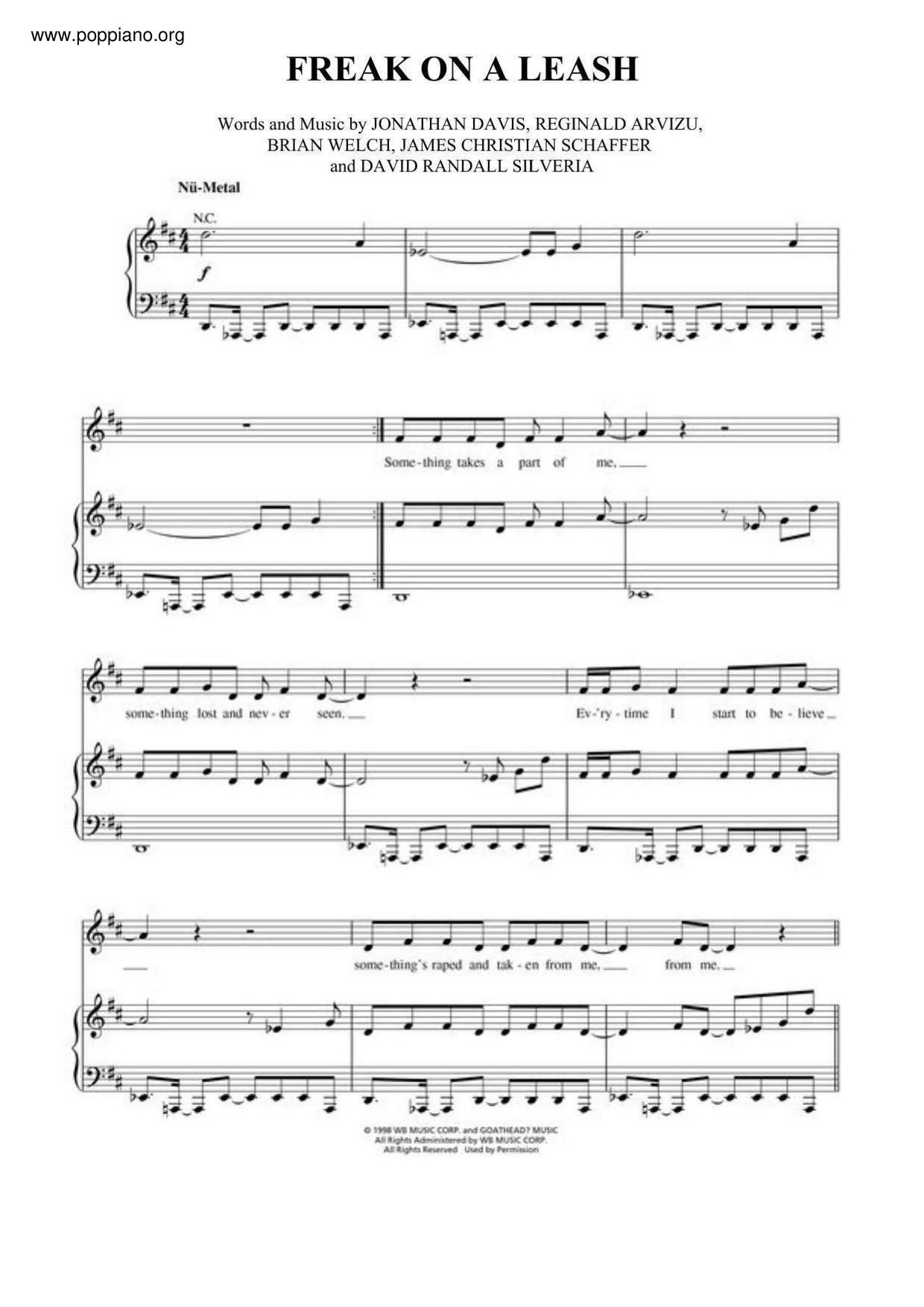 Korn-Freak On A Leash Sheet Music pdf, - Free Score Download ★