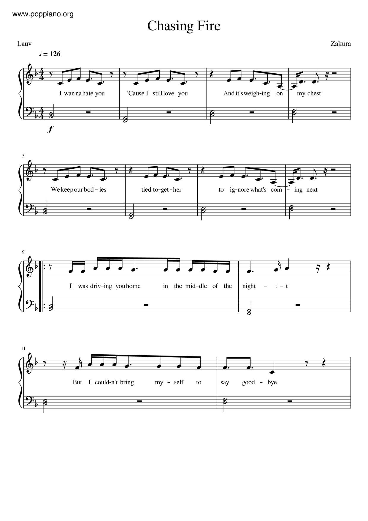 Lauv-Chasing Fire Sheet Music pdf, - Free Score Download ★