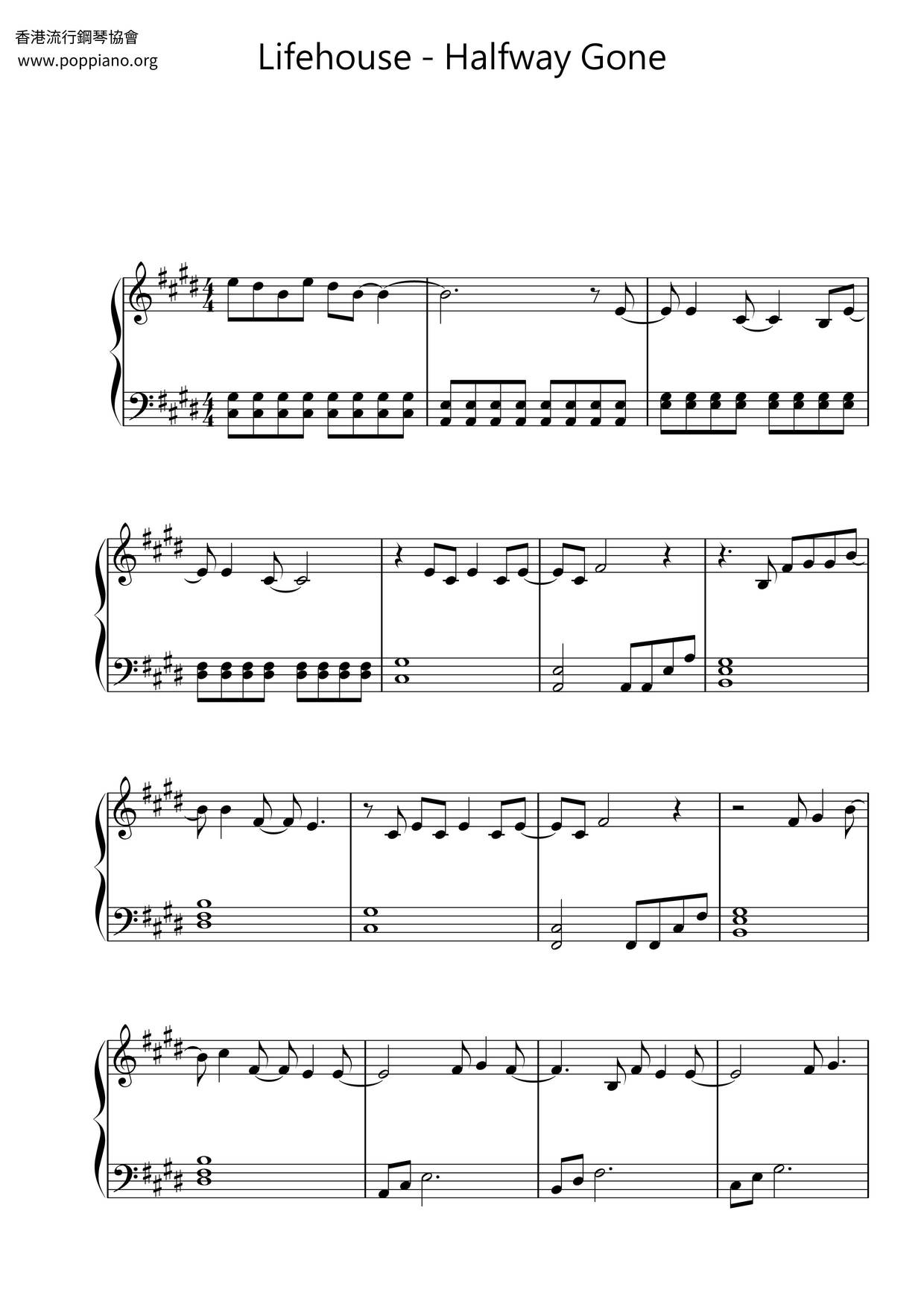 Lifehouse-Halfway Gone Sheet Music pdf, - Free Score Download ★