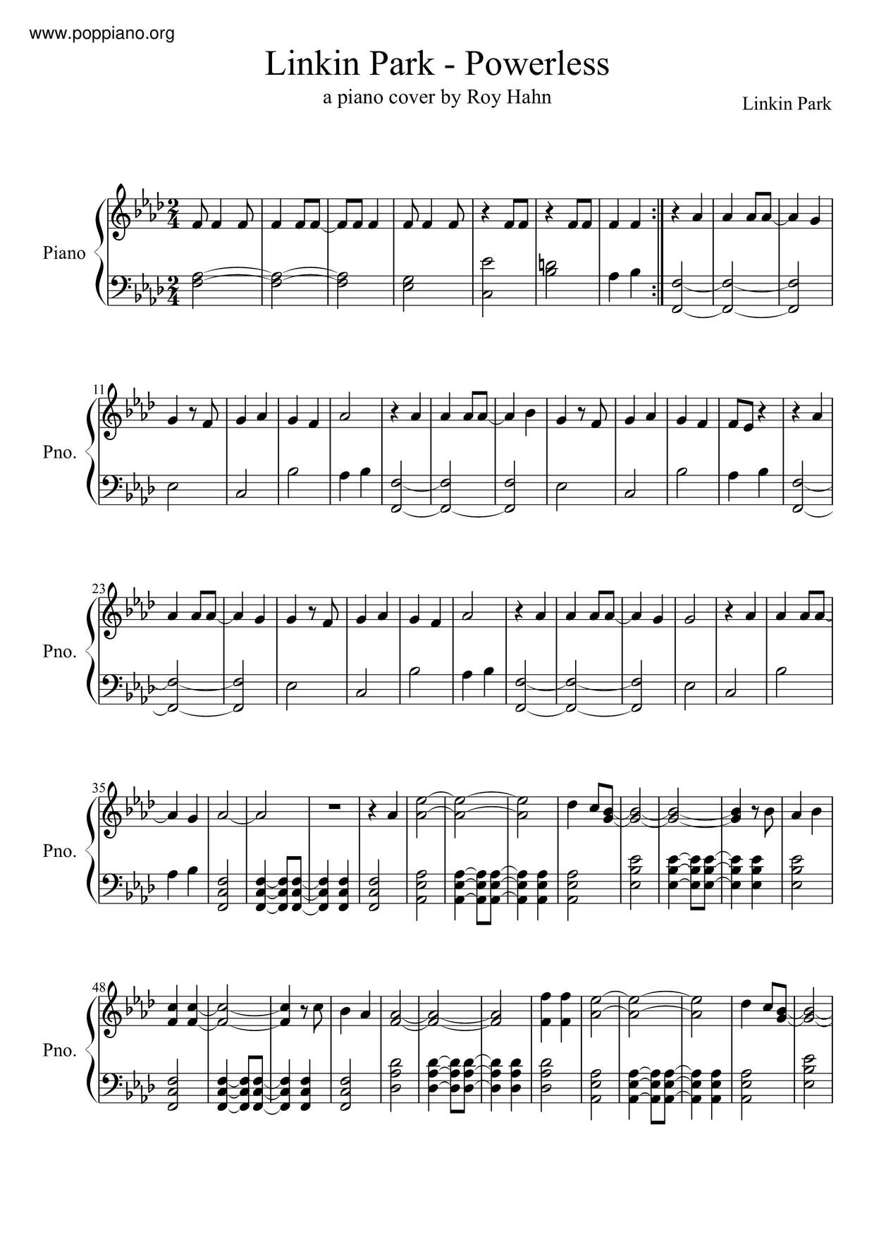 Linkin Park-Powerless Sheet Music pdf, - Free Score Download ★