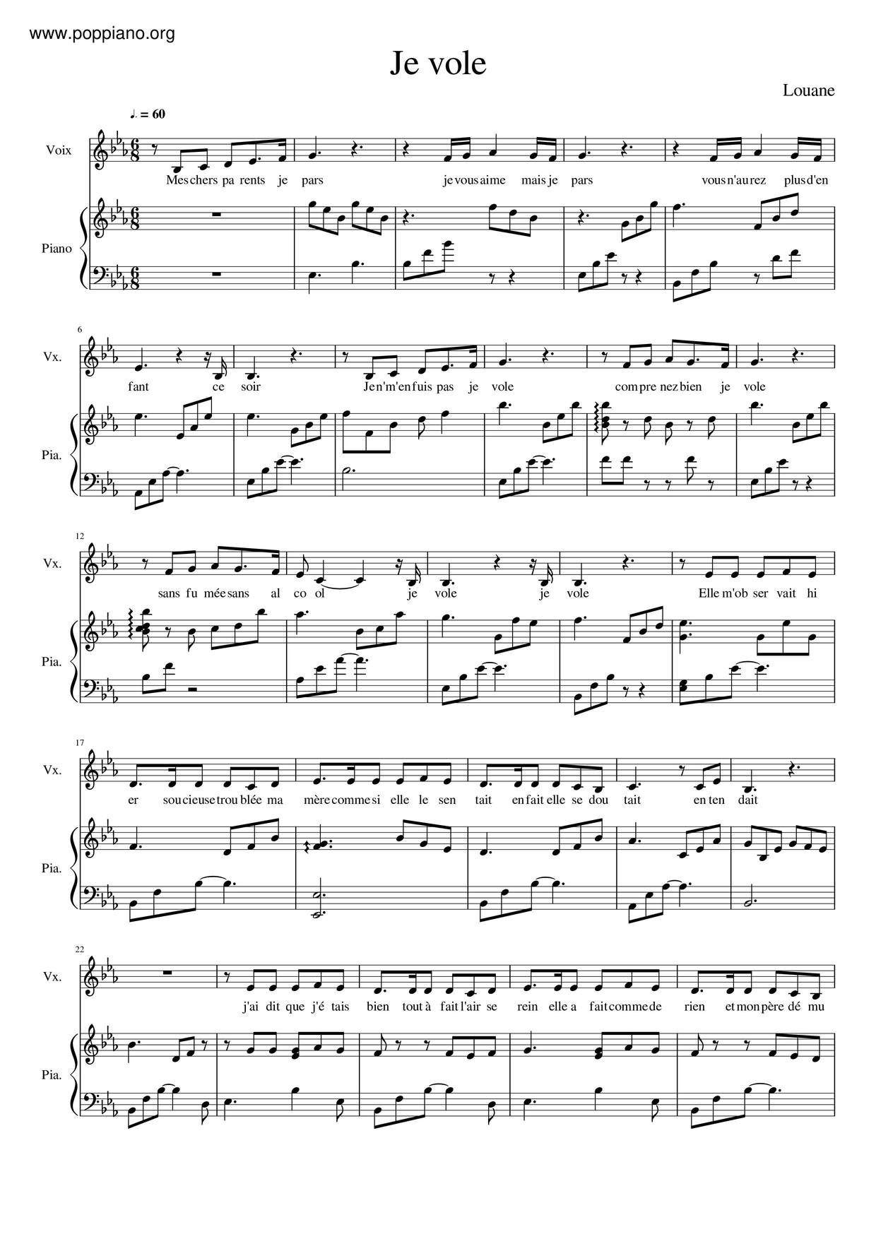 Louane-Je Vole Sheet Music pdf, - Free Score Download ★