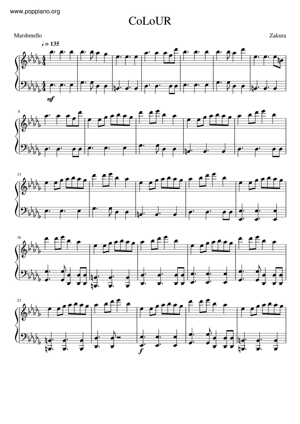 Marshmello-Colour 琴譜pdf-香港流行鋼琴協會琴譜下載 ★