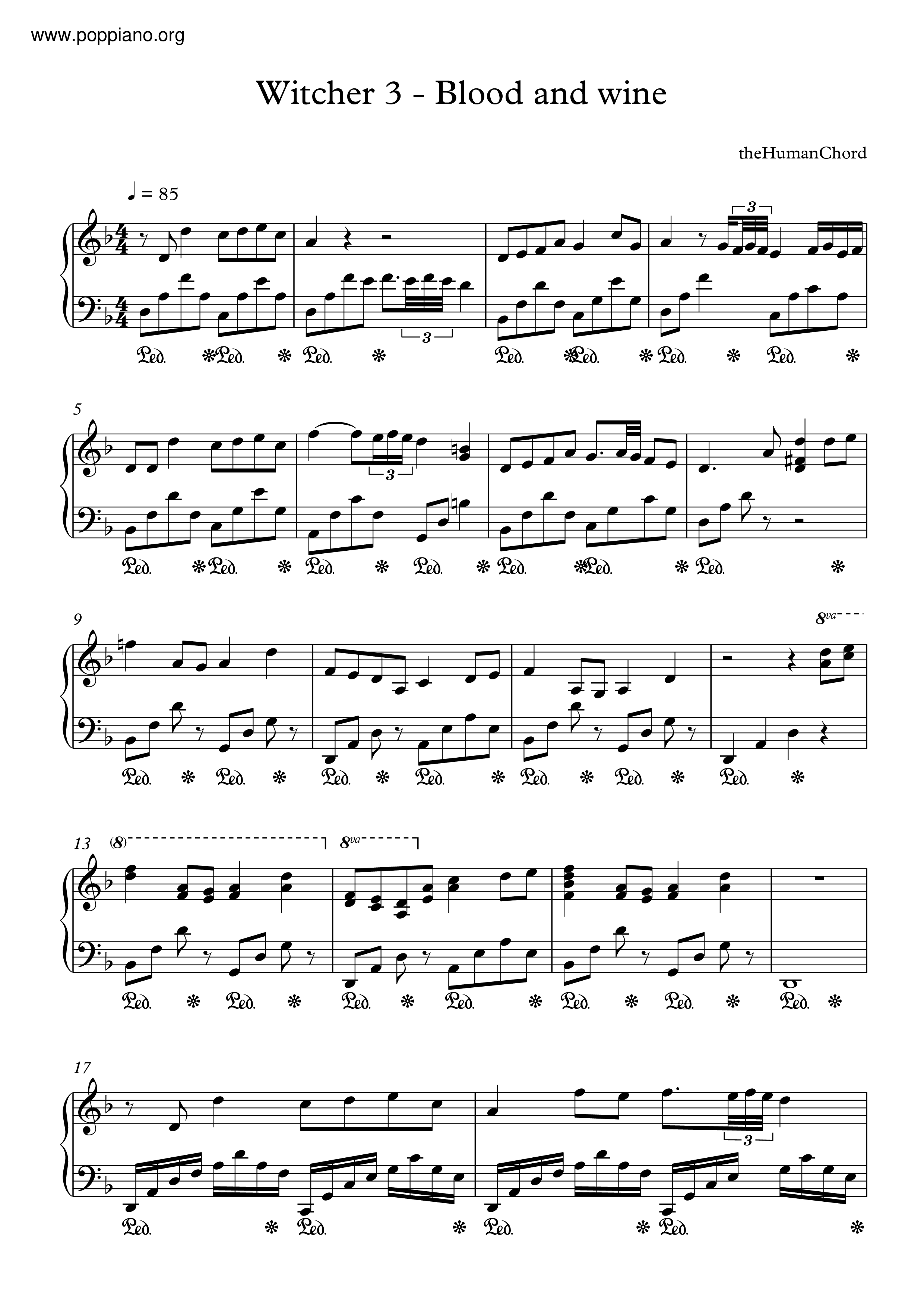 CDPR-Witcher 3 - Blood And Wine 琴譜pdf-香港流行鋼琴協會琴譜下載 ★