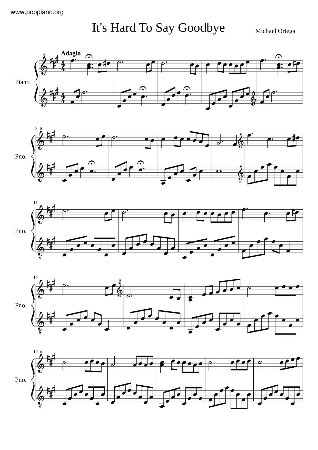 Michael Ortega-It's Hard To Say Goodbye 琴譜pdf-香港流行鋼琴協會琴譜下載 ★