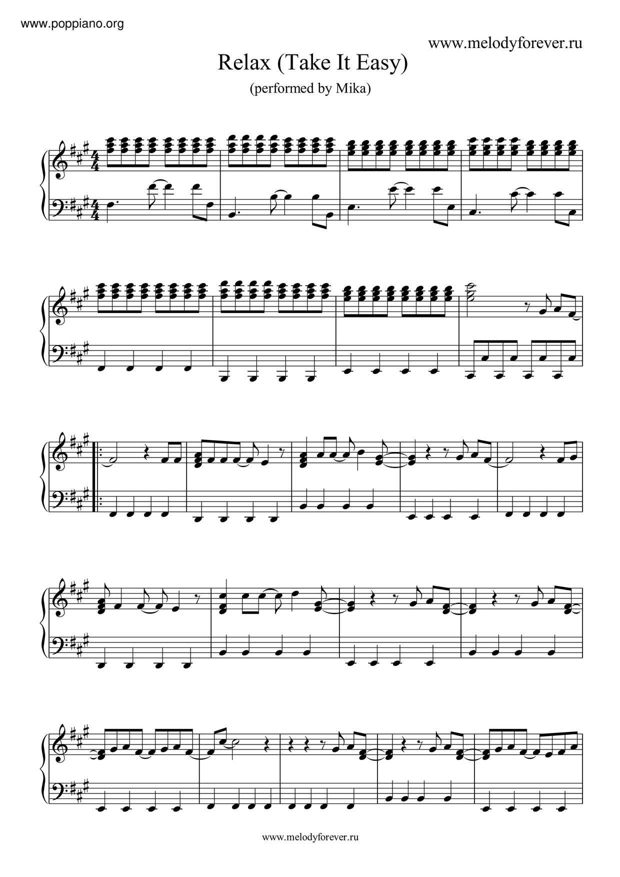 Mika-Relax Sheet Music pdf, - Free Score Download ★