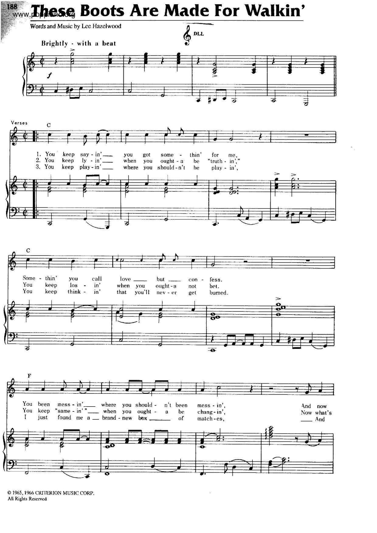 Nancy Sinatra-These Boots Are Made For Walking Sheet Music pdf, - Free ...