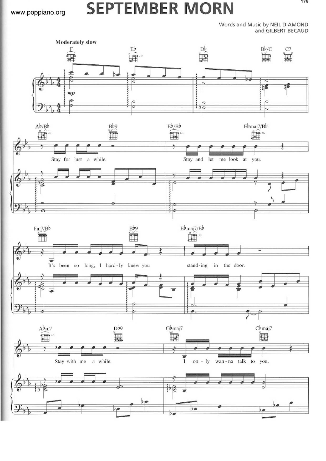 Neil Diamond-September Morn Sheet Music pdf, - Free Score Download ★