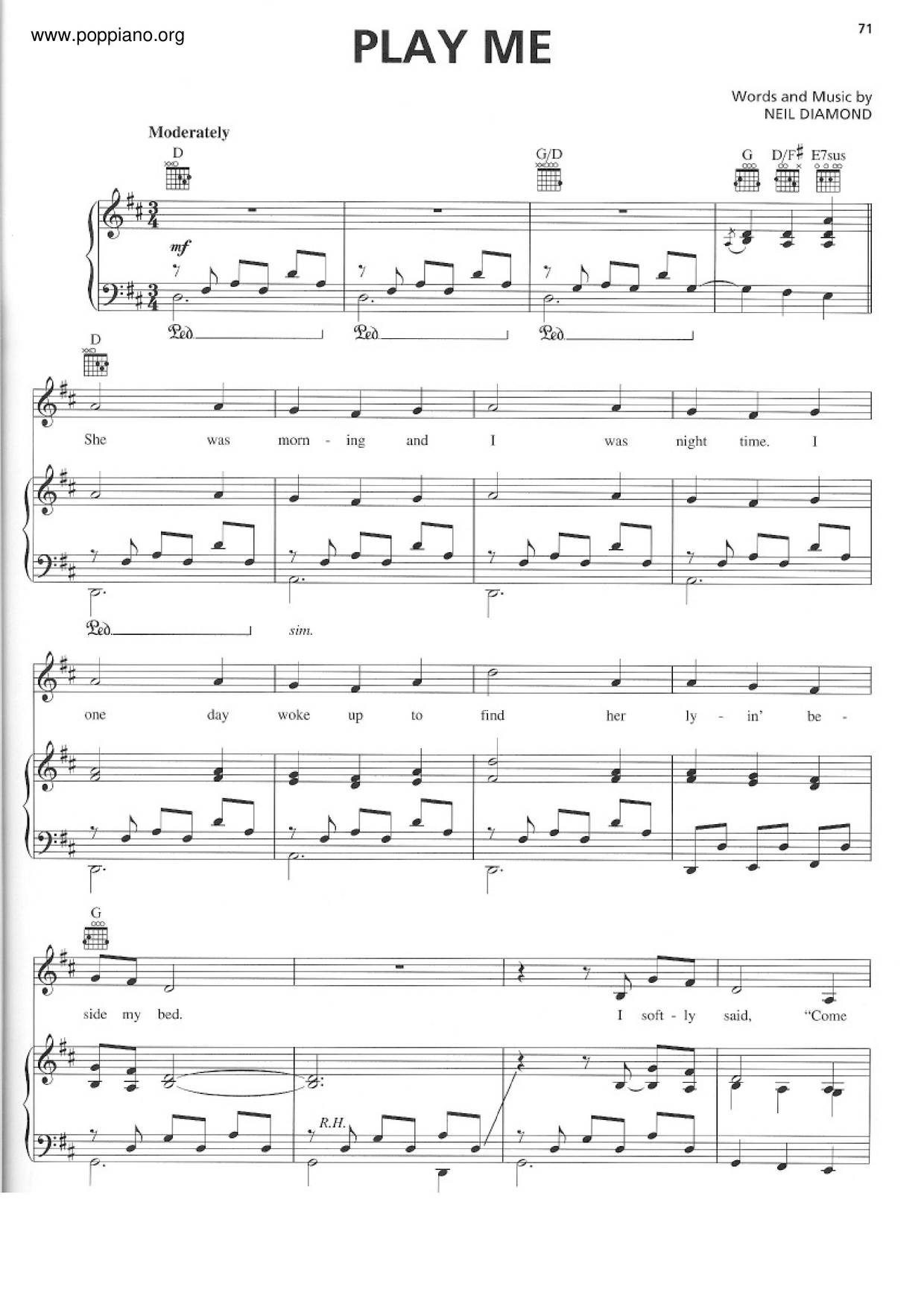Neil Diamond-Play Me Sheet Music pdf, - Free Score Download ★