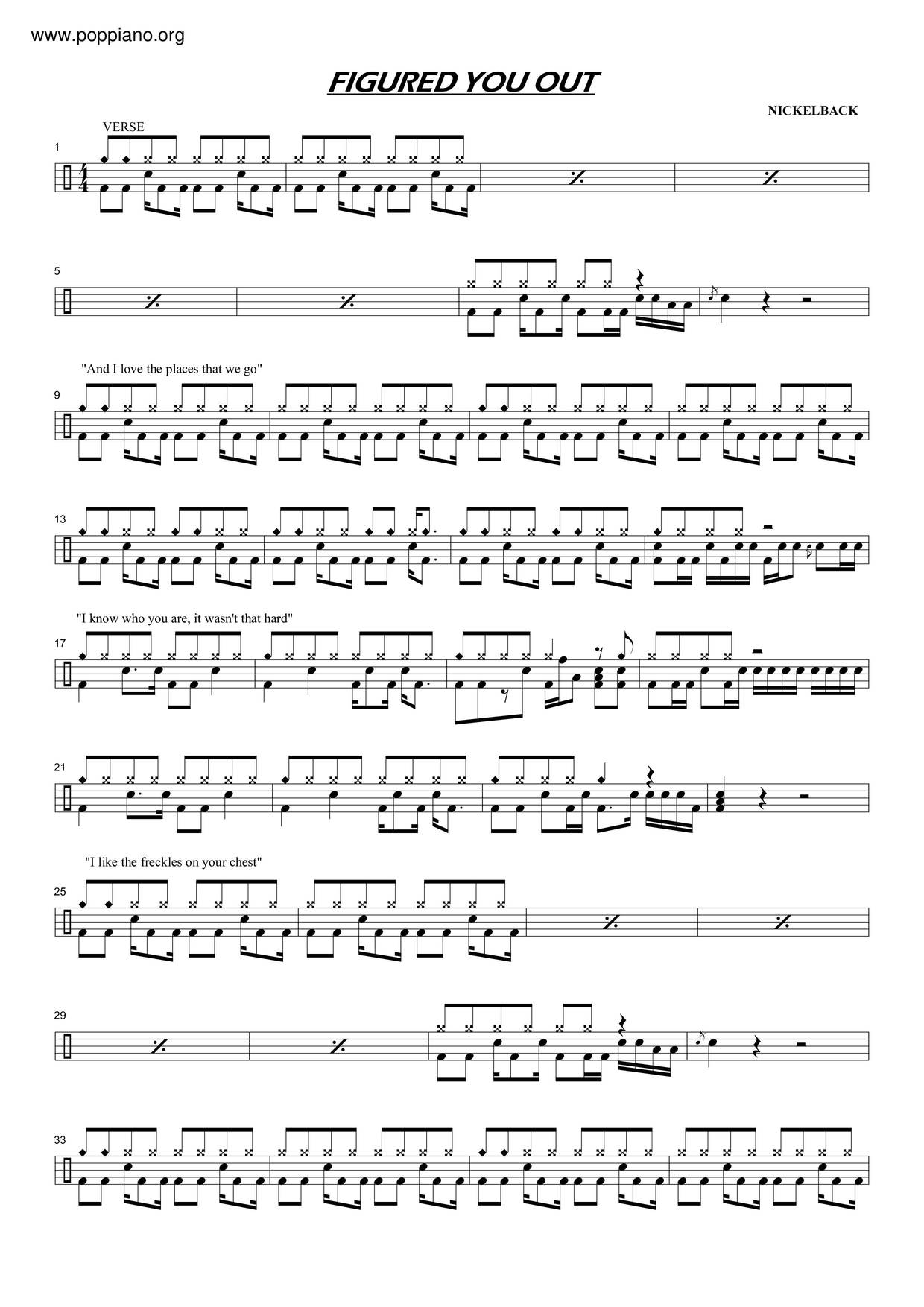 Nickelback-Figured You Out Sheet Music pdf, - Free Score Download ★