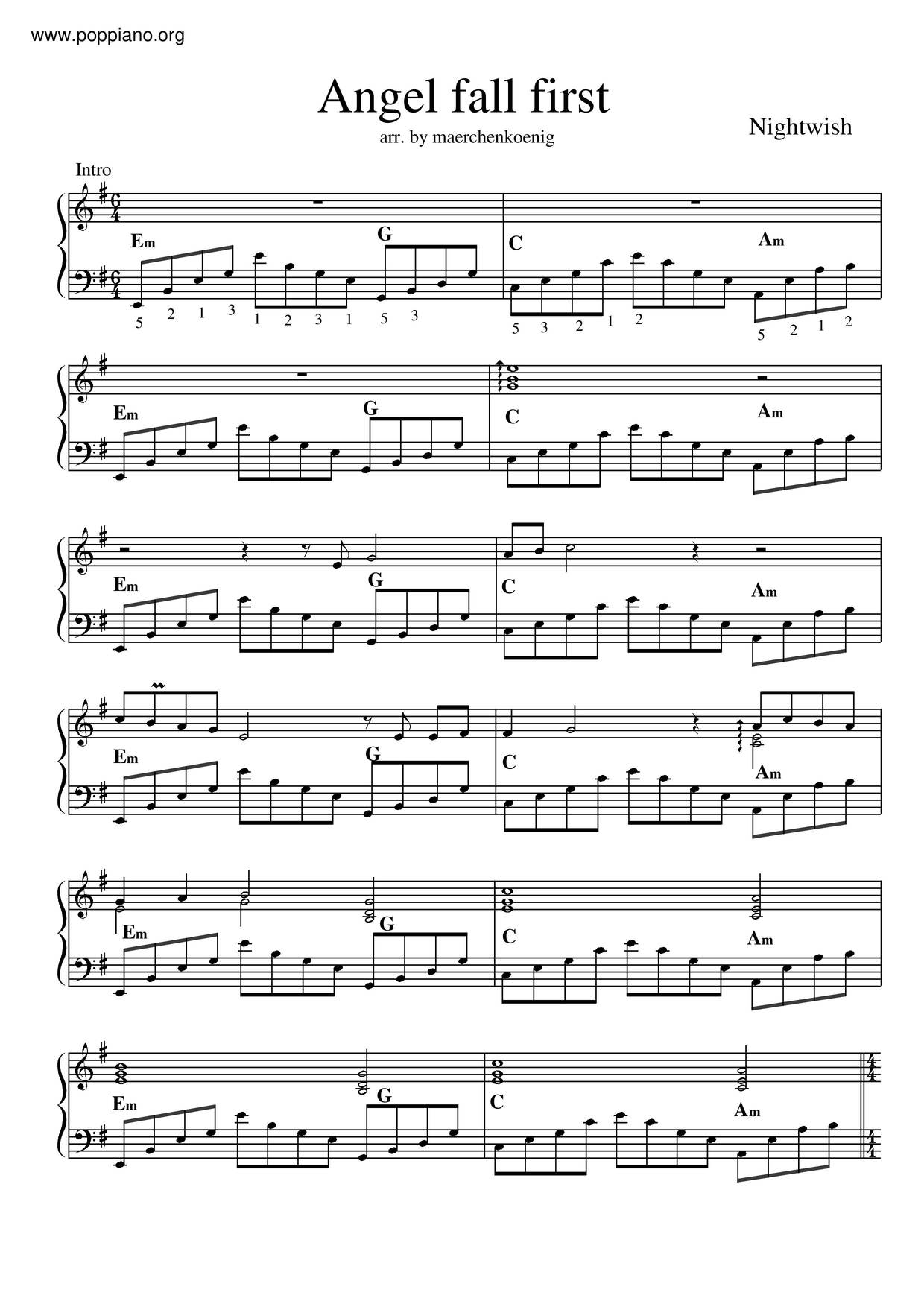 Nightwish-Angels Fall First Sheet Music pdf, - Free Score Download ★