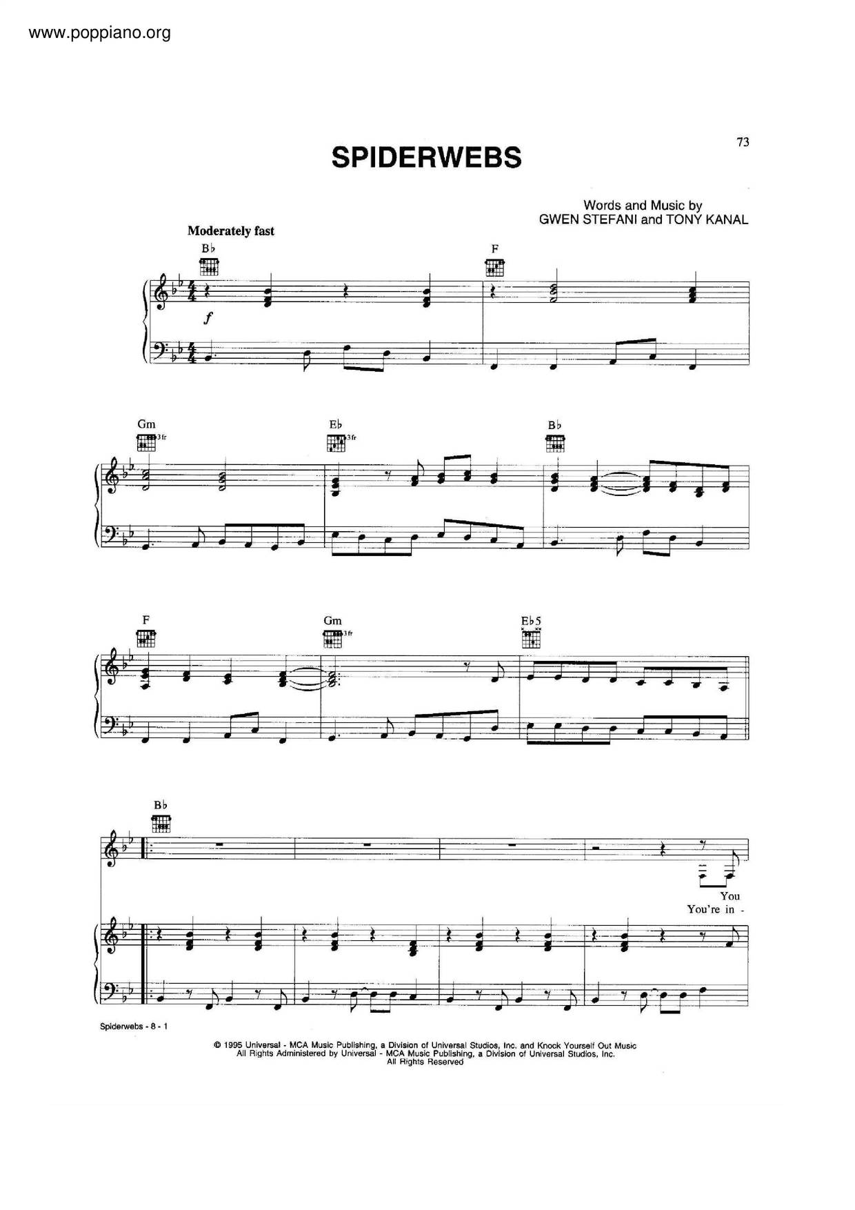 No Doubt-Spiderwebs Sheet Music pdf, - Free Score Download ★
