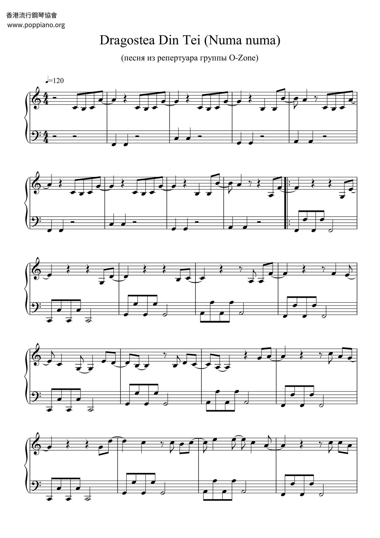 O-Zone-Dragostea Din Tei Sheet Music pdf, - Free Score Download ★