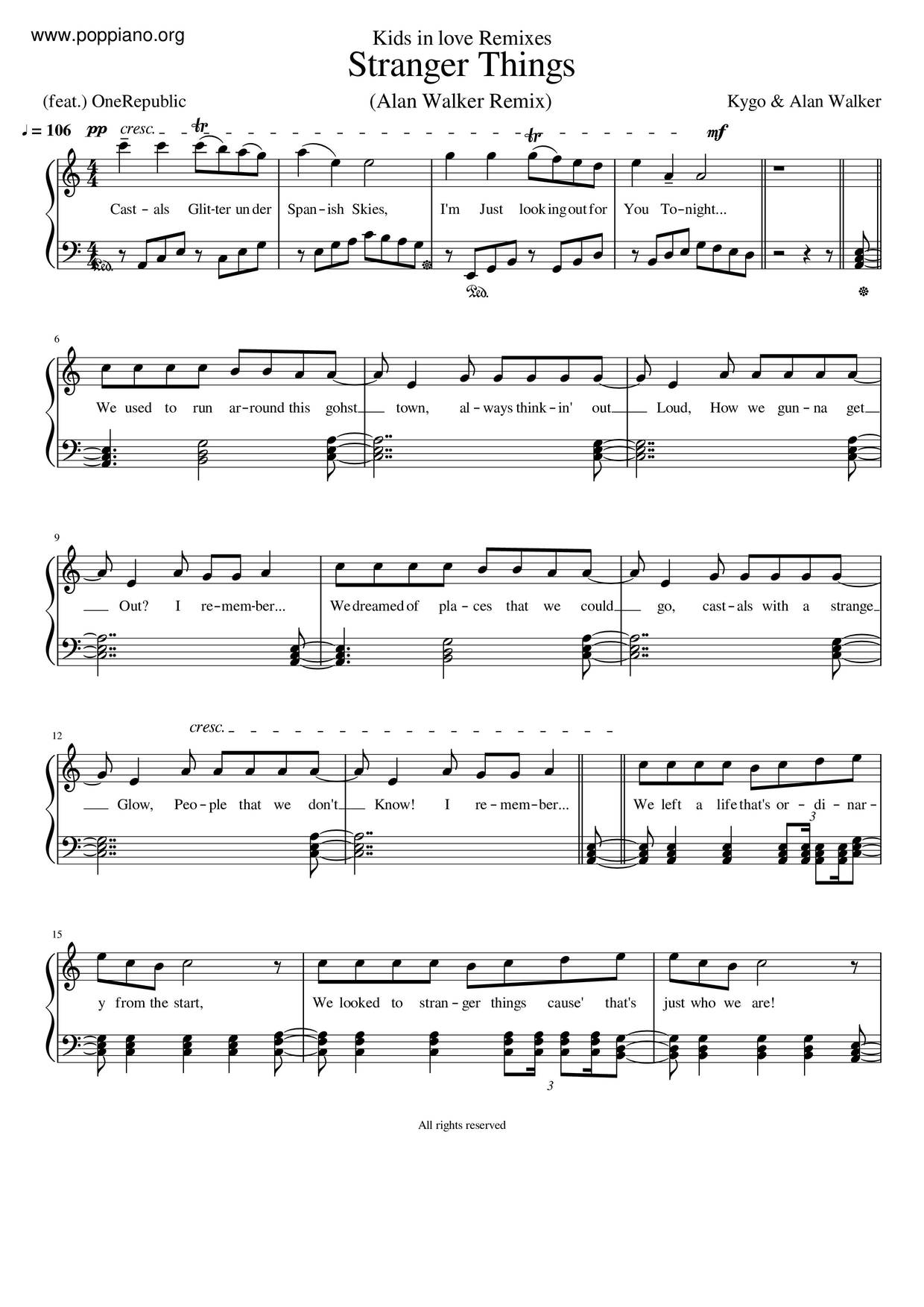 Kygo, OneRepublic-Stranger Things Sheet Music pdf, - Free Score Download ★
