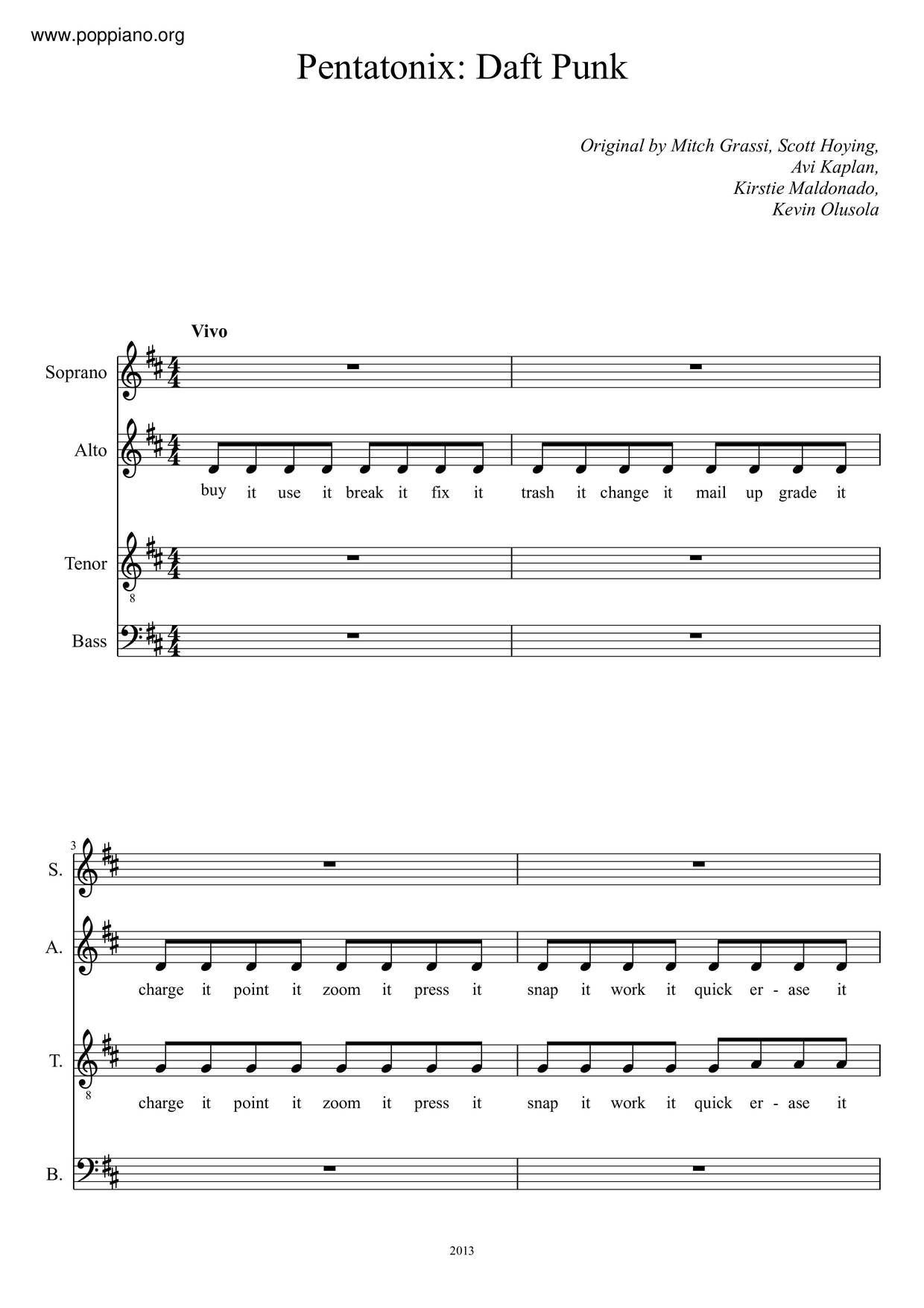 Pentatonix-Daft Punk Sheet Music pdf, - Free Score Download ★