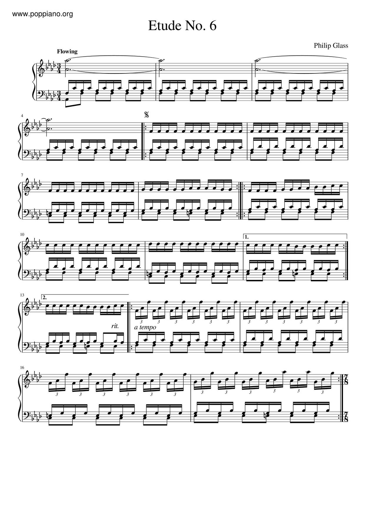 Philip Glass-Etude No.6 Sheet Music pdf, - Free Score Download ★