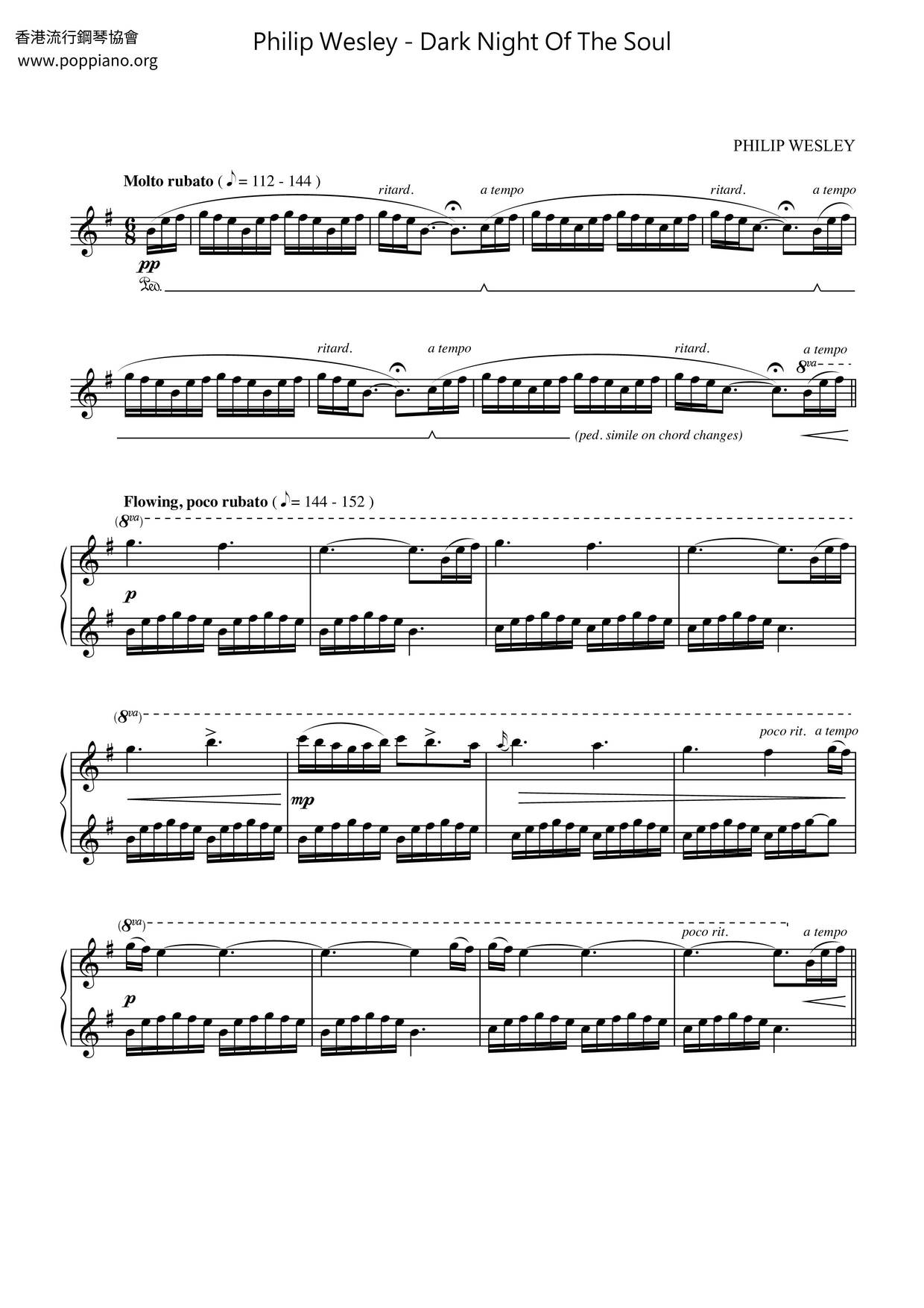 ★Philip Wesley - Dark Night Of The Soul ピアノ譜pdf- 香港ポップピアノ協会 無料PDF楽譜 ...