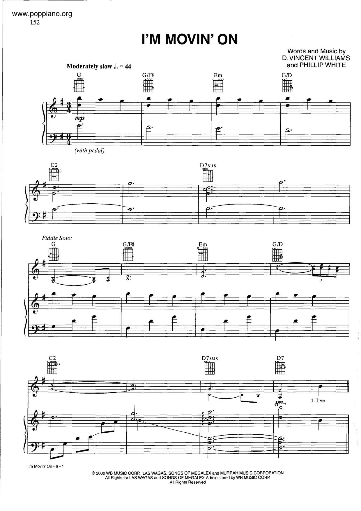 Rascal Flatts-I'm Movin' On 琴譜pdf-香港流行鋼琴協會琴譜下載 ★