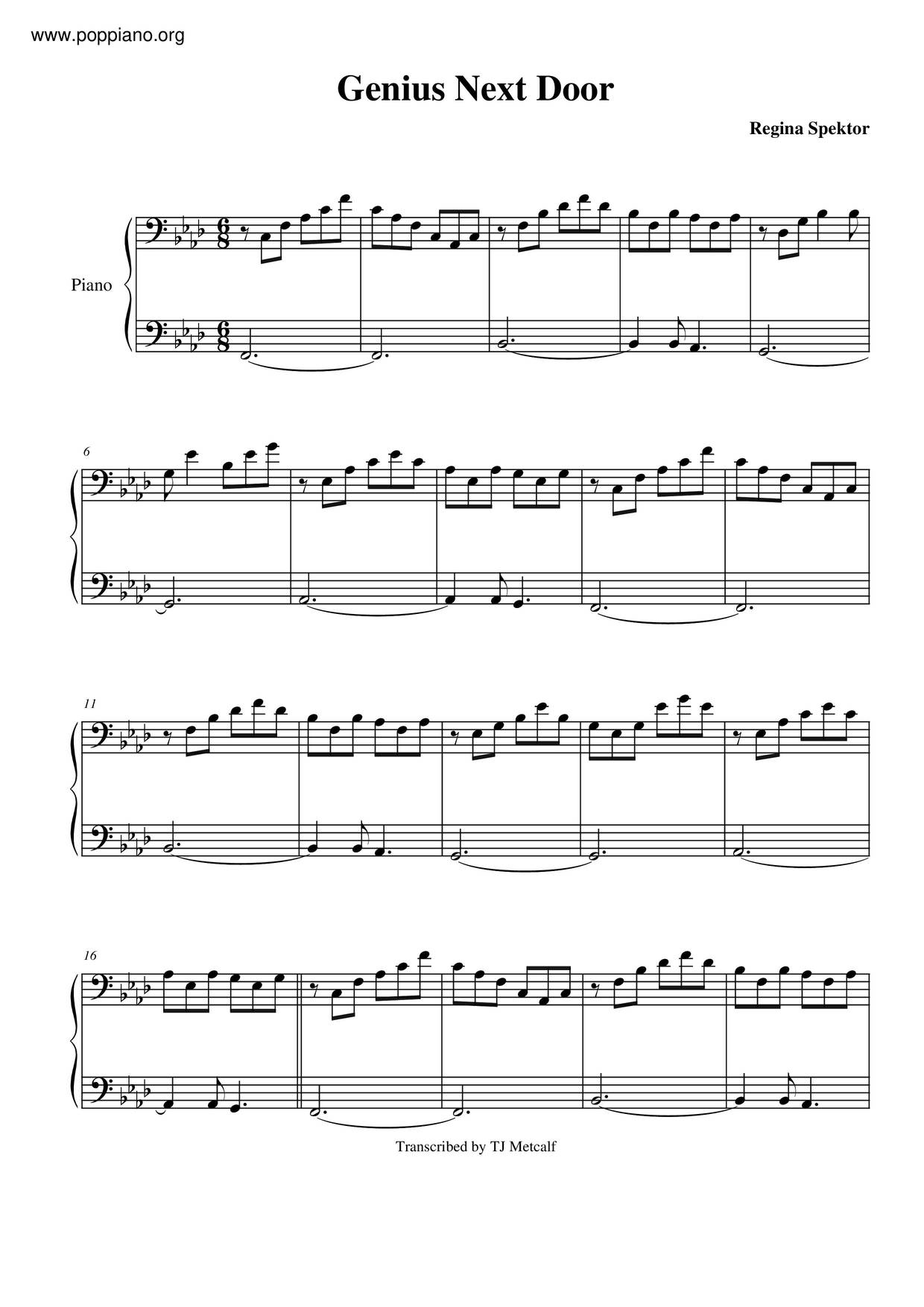 Regina Spektor-Genius Next Door Sheet Music pdf, - Free Score Download ★