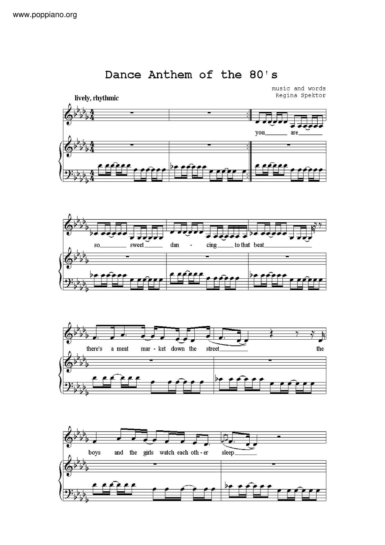 Regina Spektor-Dance Anthem Of The 80's Sheet Music pdf, - Free Score ...