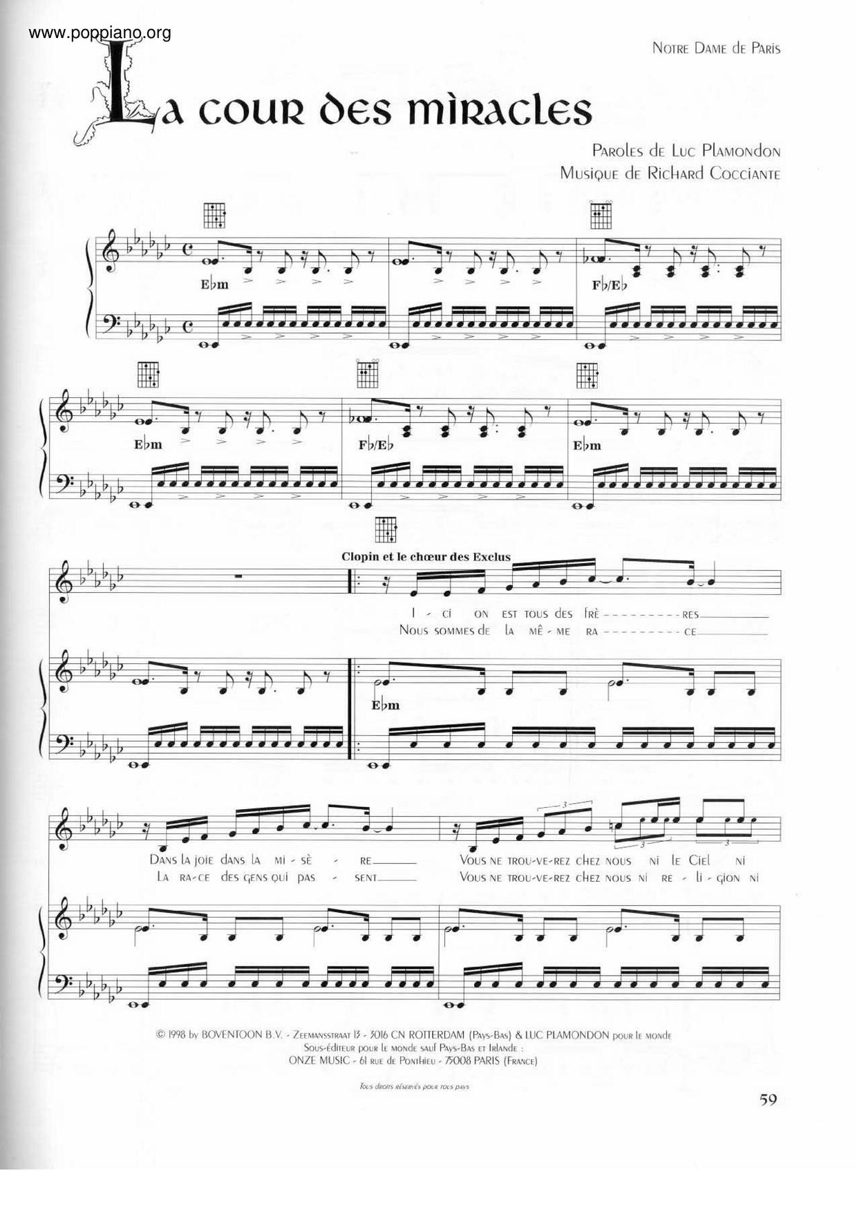 Richard Cocciante-La Cour Des Miracles (Notre Dame De Paris) Sheet ...