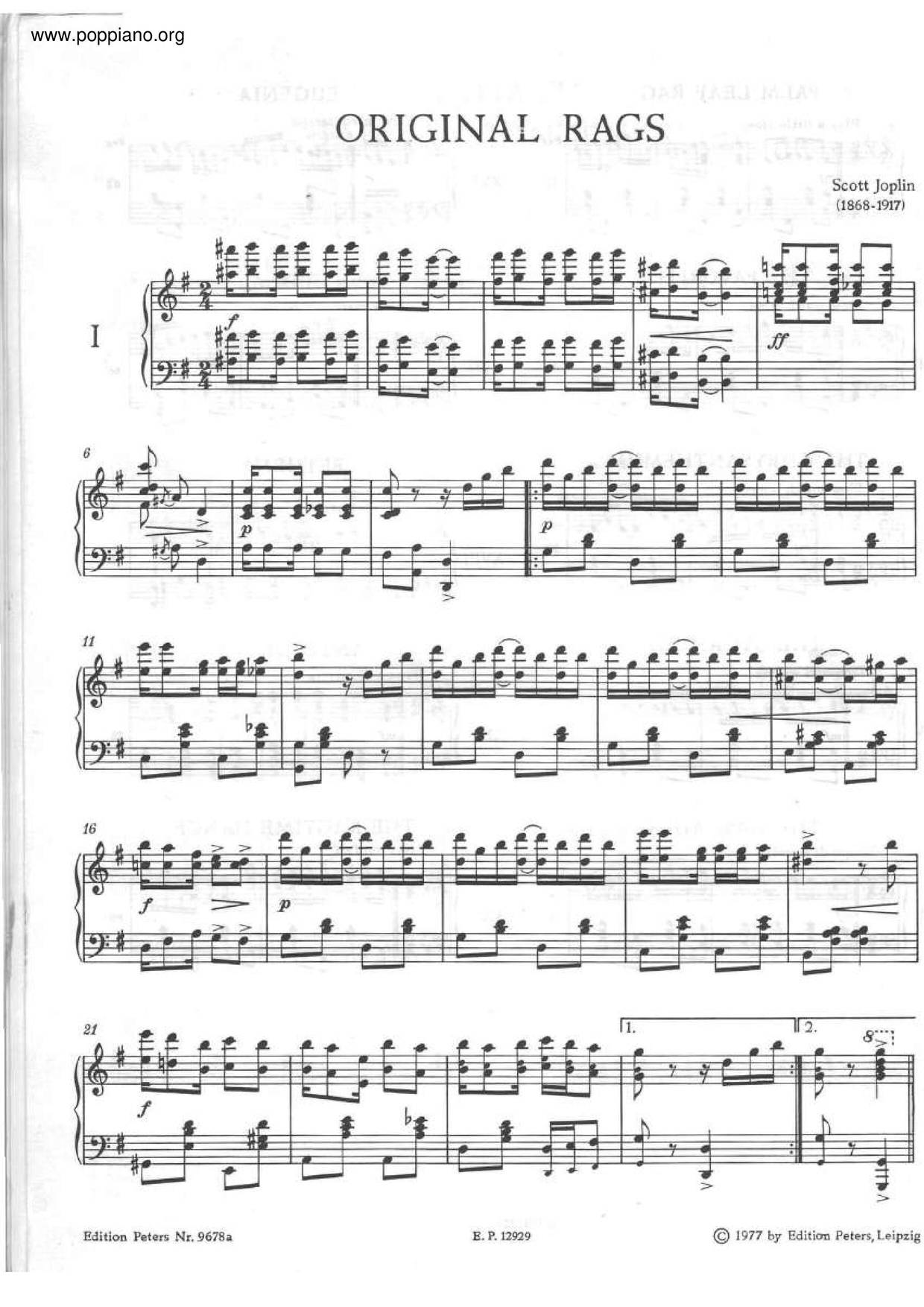 Scott Joplin-Original Rags Sheet Music pdf, - Free Score Download ★