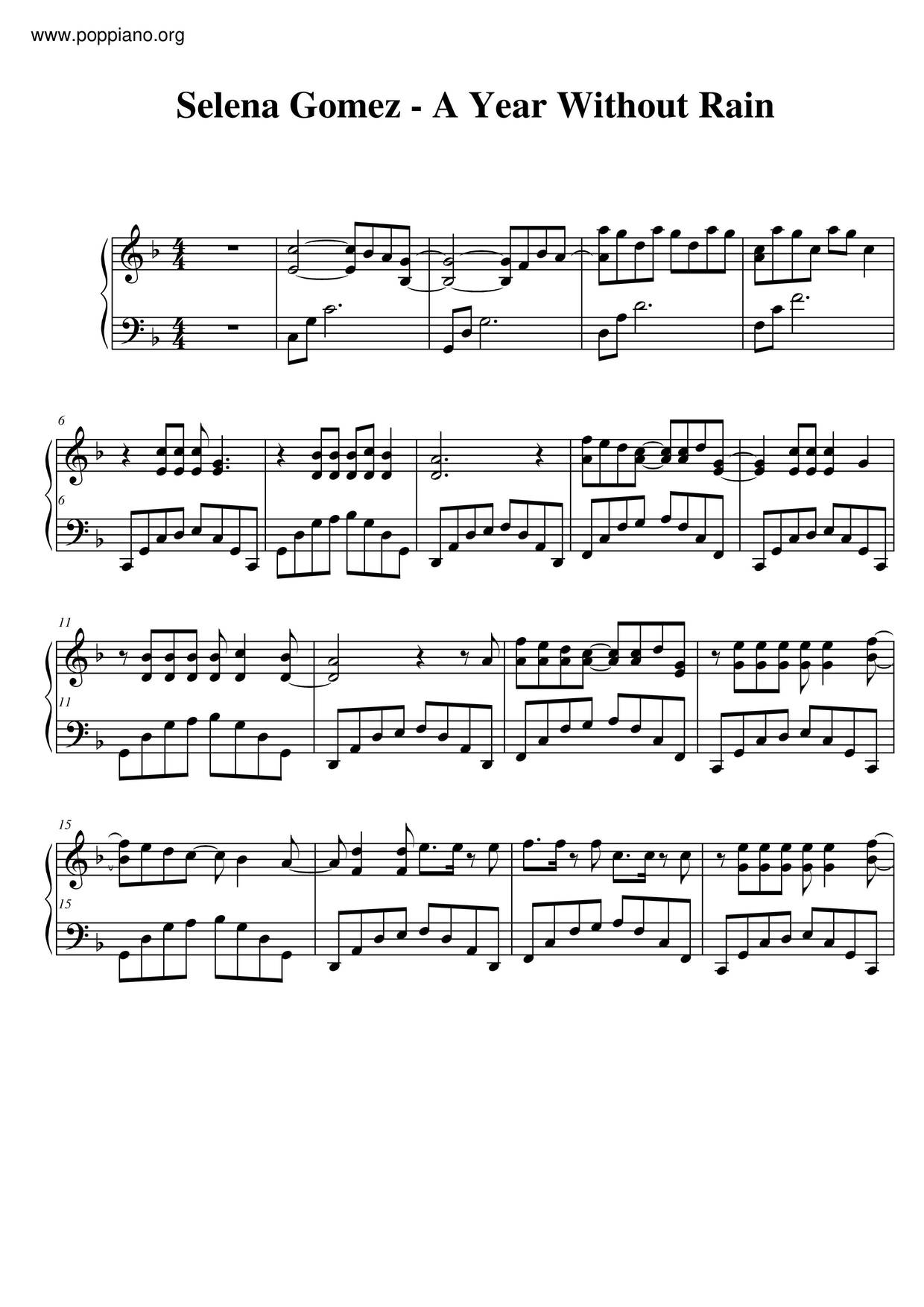 Selena Gomez-A Year Without Rain Sheet Music pdf, - Free Score Download ★