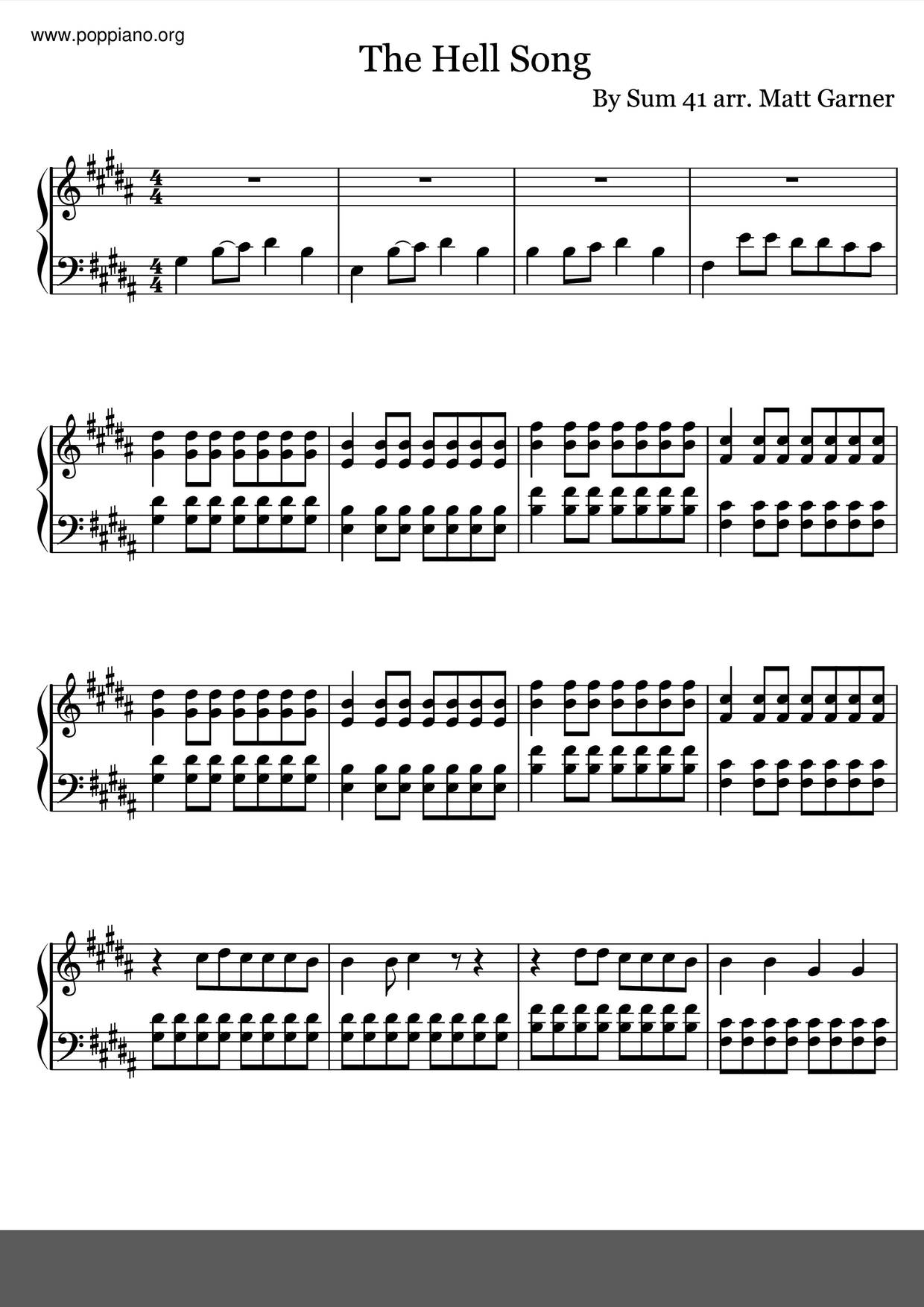Sum 41-Hell Song Sheet Music pdf, - Free Score Download ★
