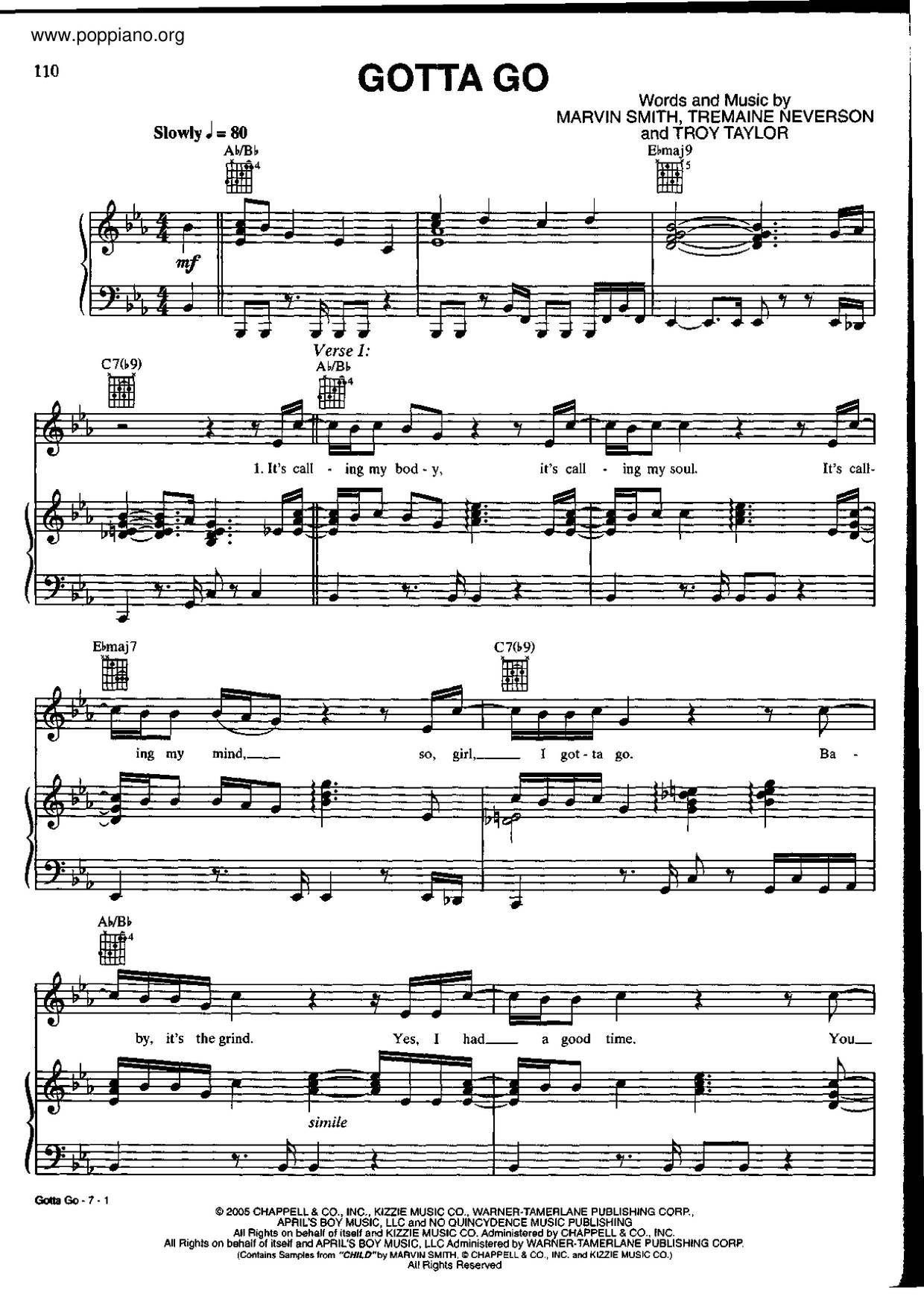 Trey Songz-Gotta Go Sheet Music pdf, - Free Score Download ★