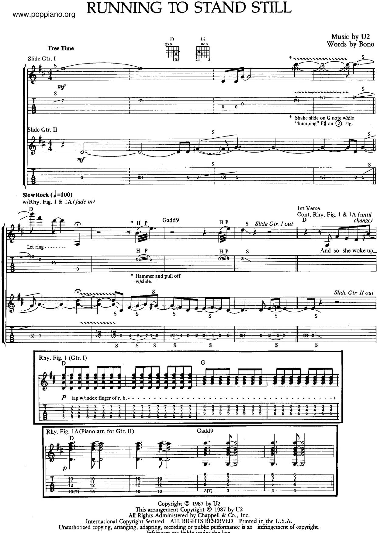 U2-Running To Stand Still Sheet Music pdf, - Free Score Download ★