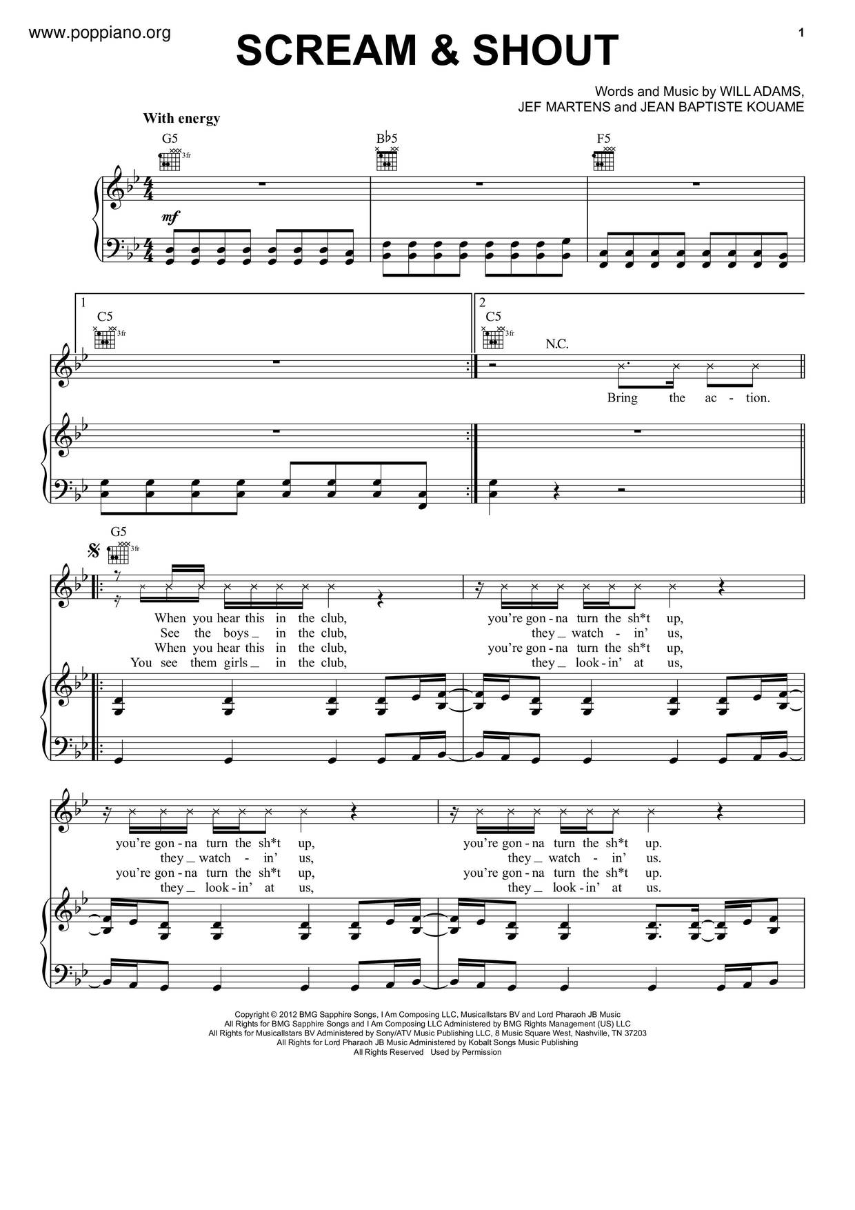 Will.i.am, Britney Spears-Scream & Shout Sheet Music pdf, - Free Score ...