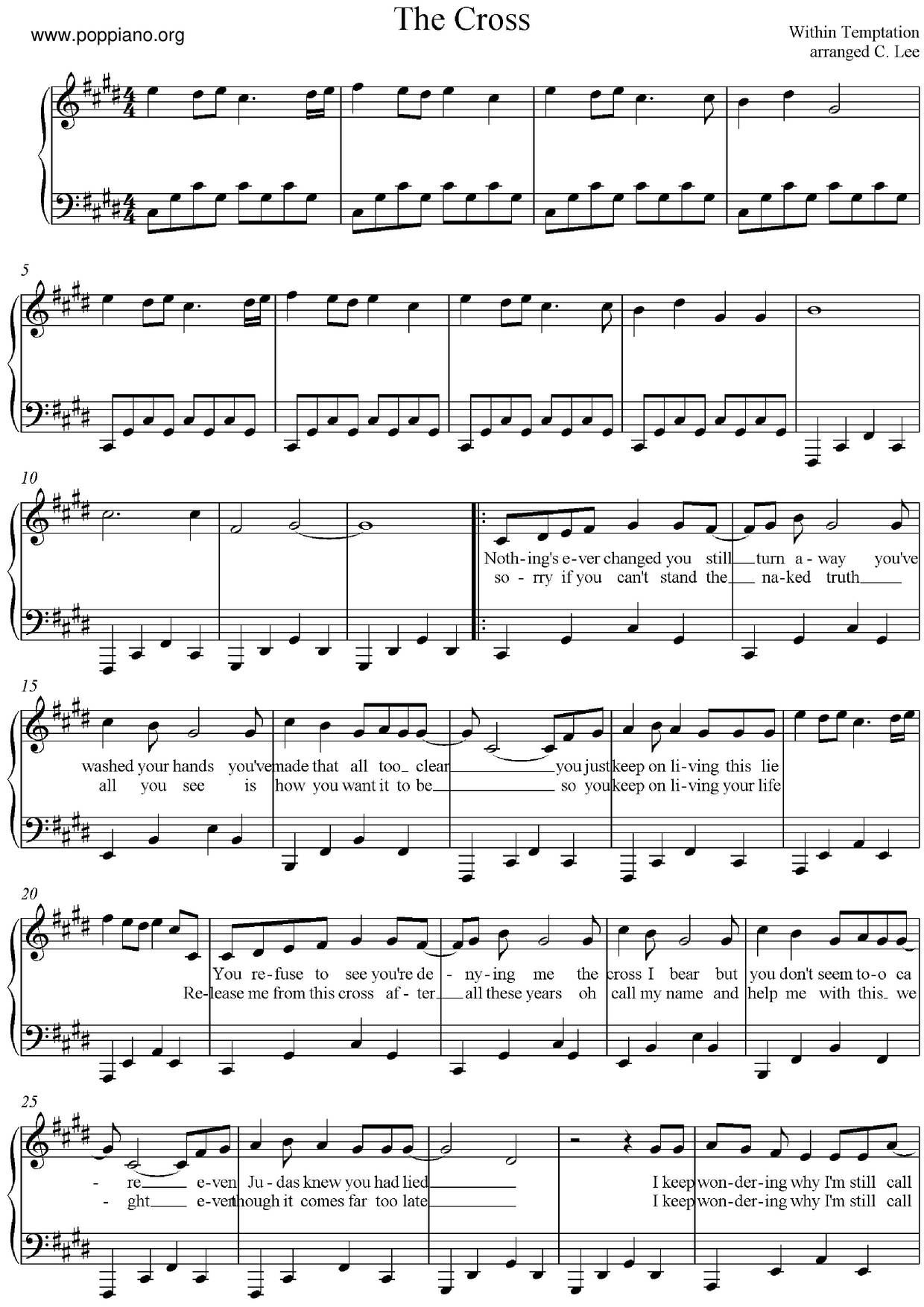 Within Temptation-The Cross Sheet Music pdf, - Free Score Download ★