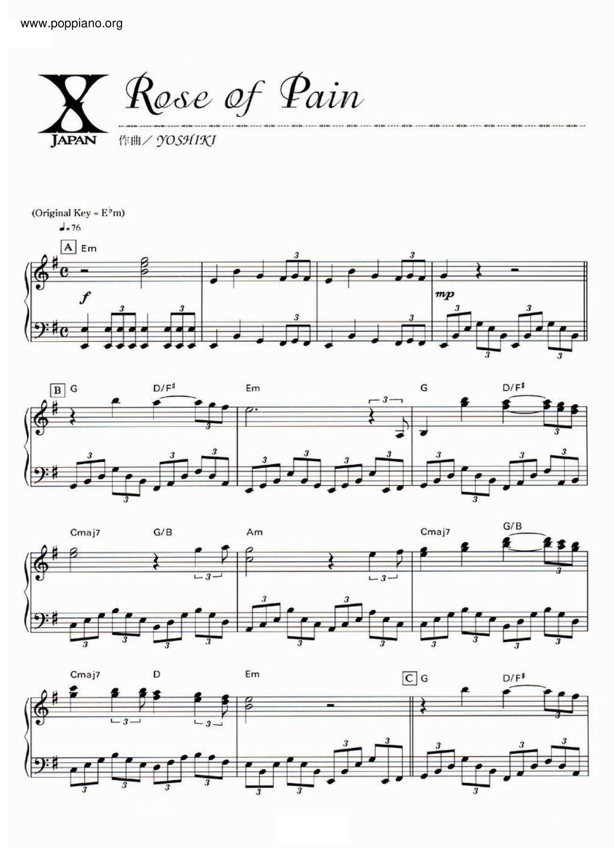 ★X Japan - Rose Of Pain ピアノ譜pdf- 香港ポップピアノ協会 無料PDF楽譜ダウンロード gakufu