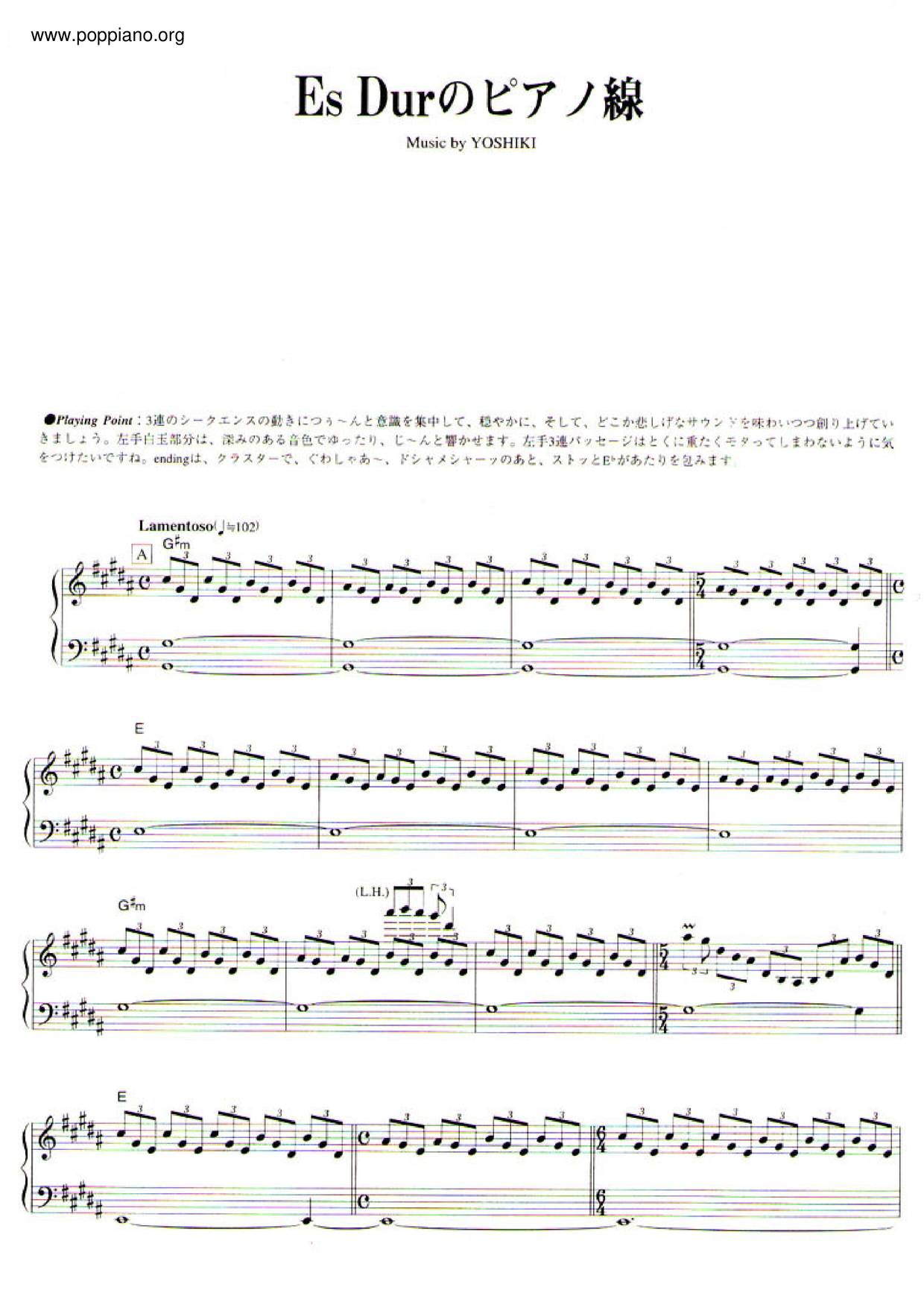 ★X Japan - Es Durのピアノ線 楽谱 ピアノ譜pdf- 香港ポップピアノ協会 無料PDF楽譜ダウンロード gakufu