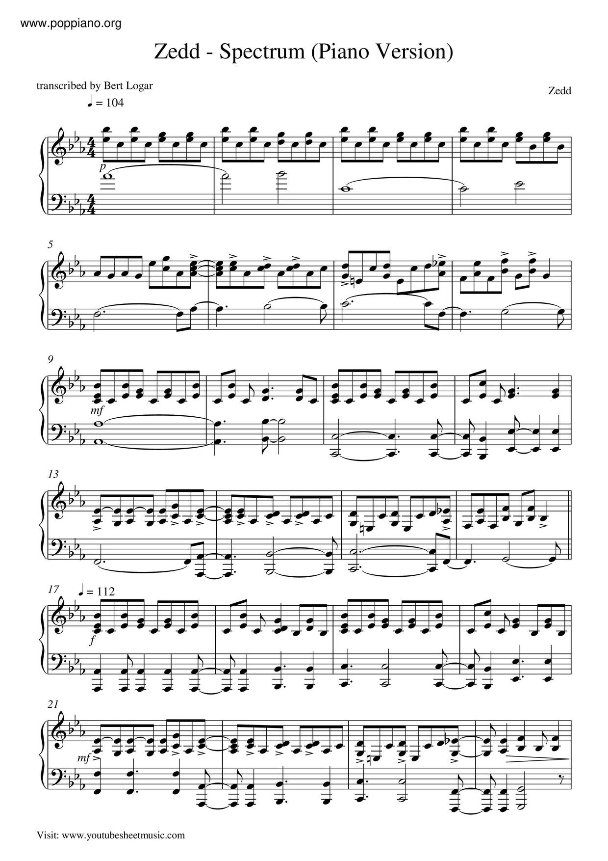 Zedd-Spectrum Sheet Music pdf, - Free Score Download ★