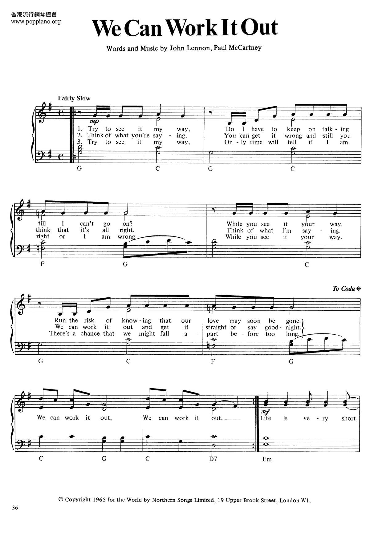 The Beatles-We Can Work It Out Sheet Music pdf, - Free Score Download ★