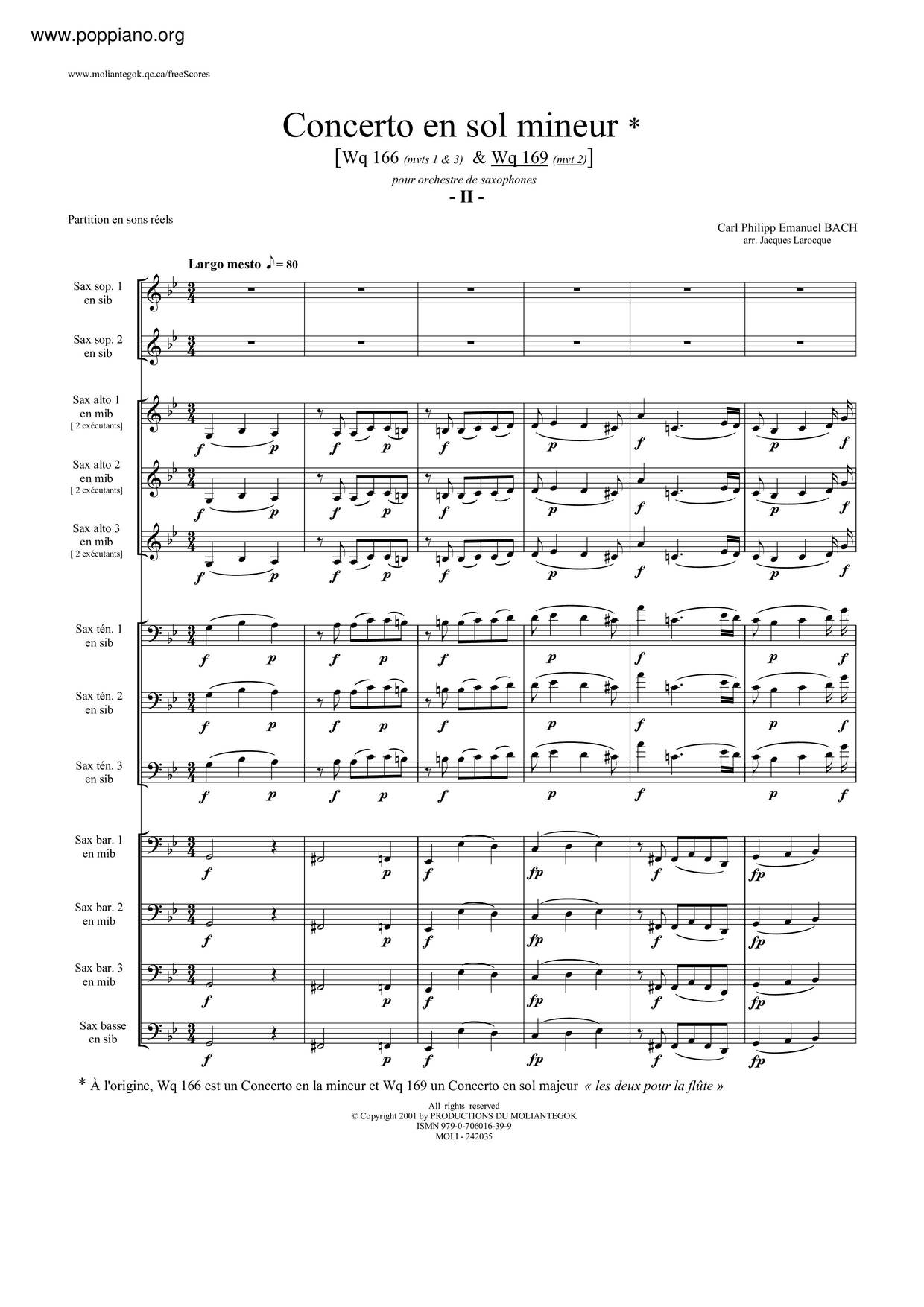 Carl Philipp Emanuel Bach-Flute Concerto In G Major, H. 445 Sheet Music ...