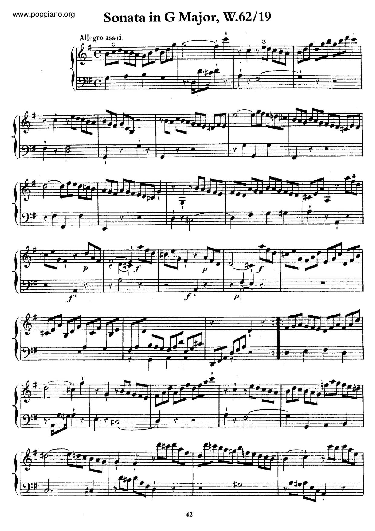 Carl Philipp Emanuel Bach-Keyboard Sonata In G Major, H.119 Sheet Music pdf, - Free Score Download ★