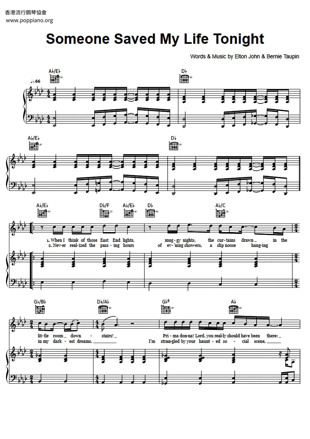 Elton John-Someone Saved My Life Tonight Sheet Music pdf, - Free Score ...