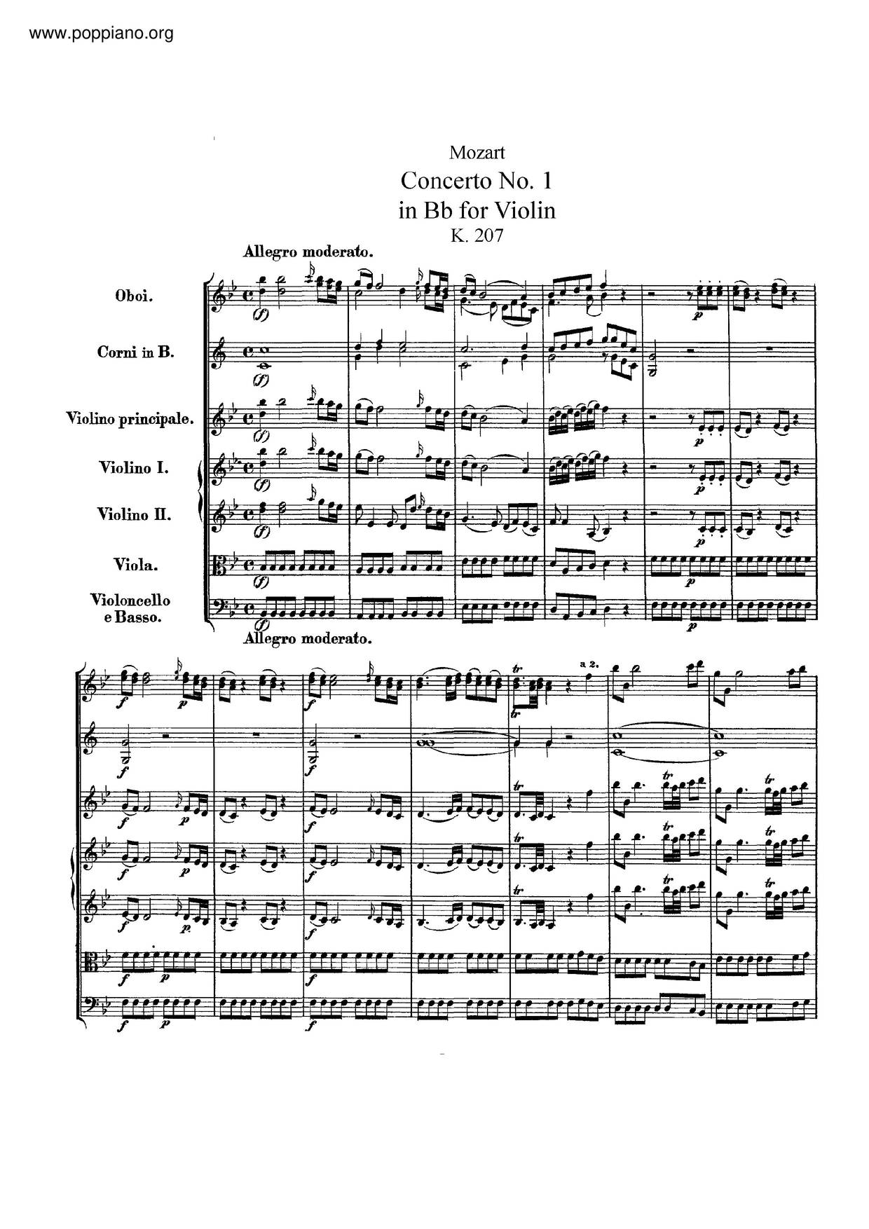 Mozart-Violin Concerto No. 1 In B-Flat Major, K. 207 Sheet Music pdf, - Free Score Download ★