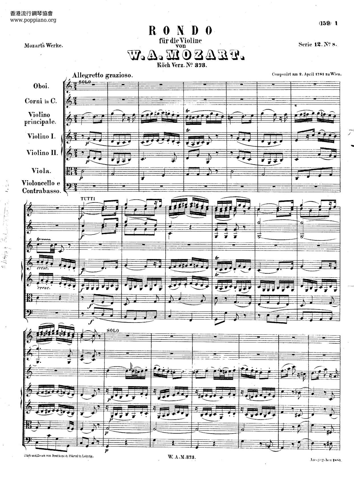 Mozart-Rondo In C Major, K. 373 Sheet Music pdf, - Free Score Download ★