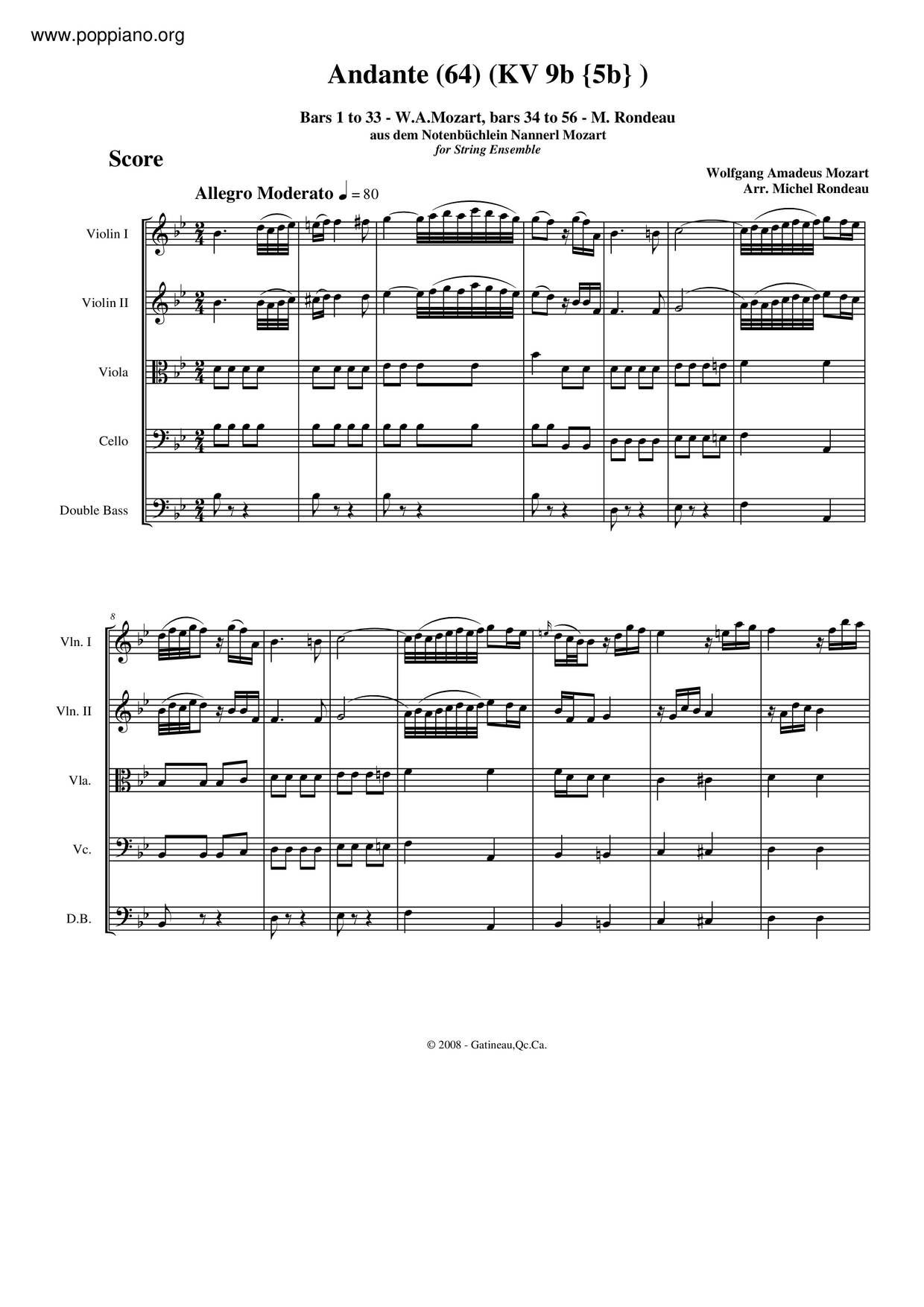 Mozart-Andante In B-Flat Major, K. 5B Sheet Music pdf, - Free Score ...