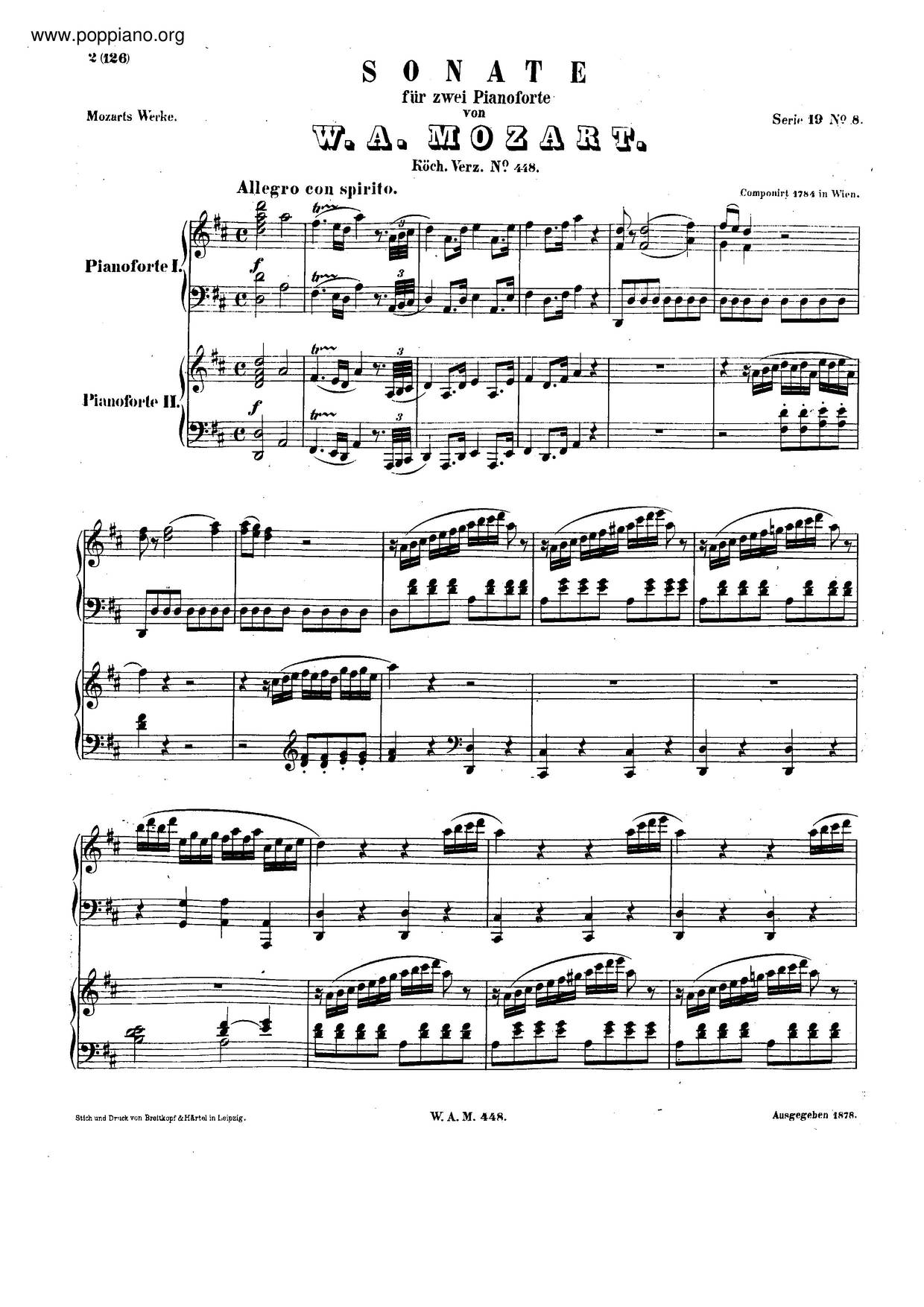 Mozart-Sonata For Two Pianos In D Major, K. 448/375A Sheet Music pdf ...