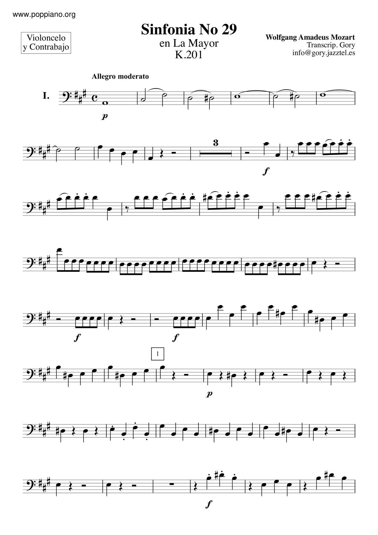 Mozart-Symphony No. 29 In A Major, K. 201/186A Sheet Music pdf, - Free Score Download ★
