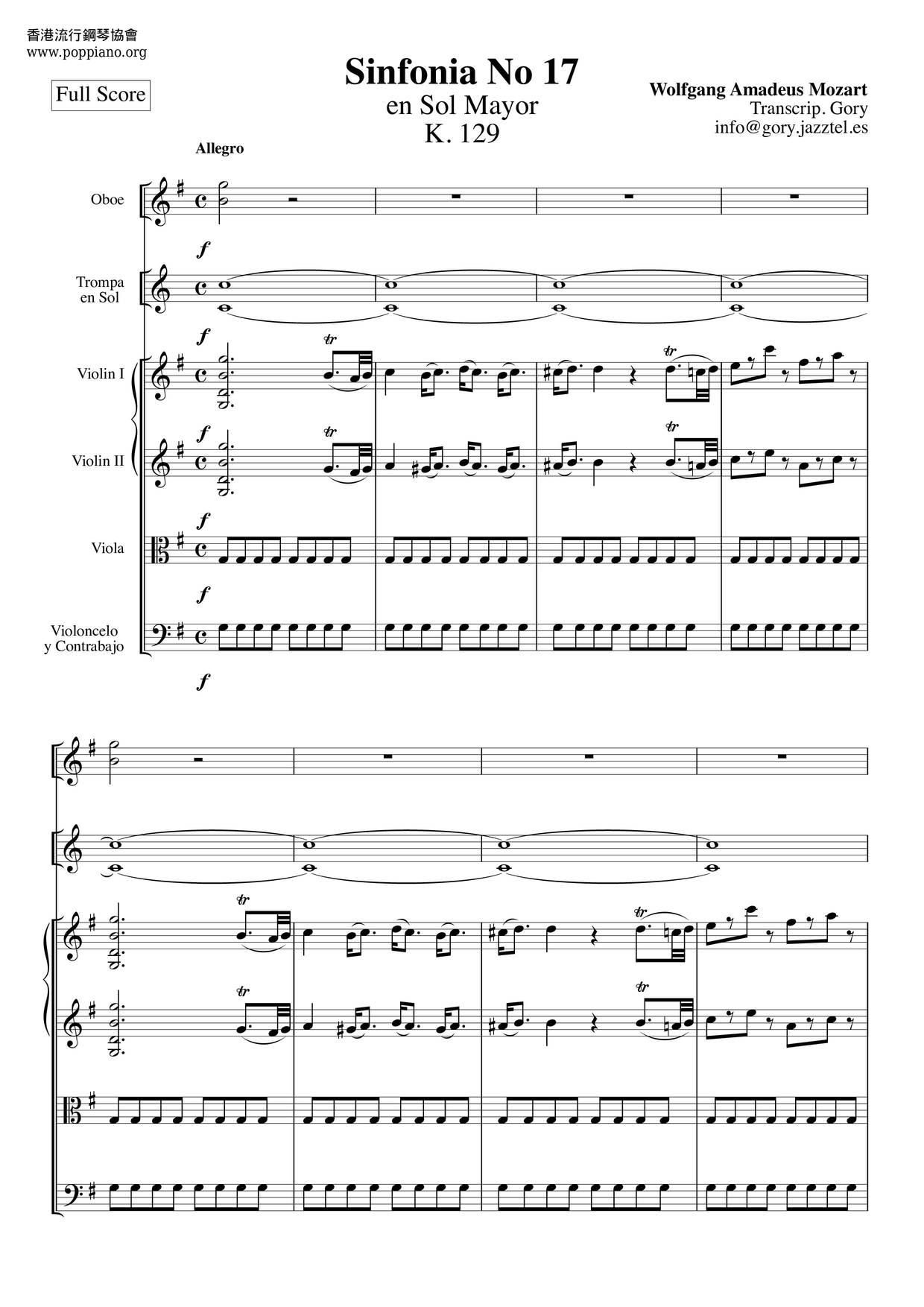 Mozart-Symphony No. 17 In G Major, K. 129 Sheet Music pdf, - Free Score ...